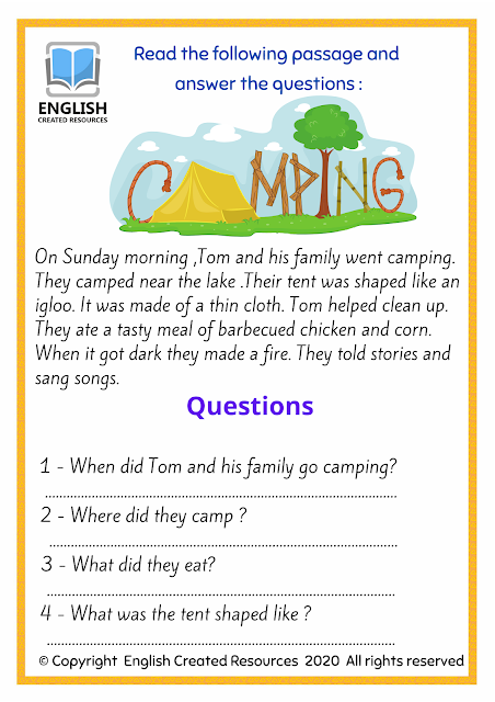 Reading Comprehension Worksheets – English Created Resources