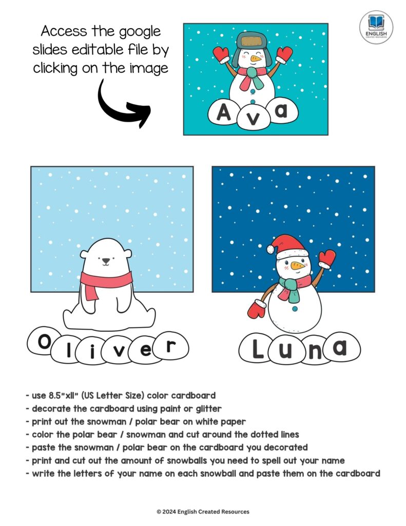 Snowball Name Craft – English Created Resources