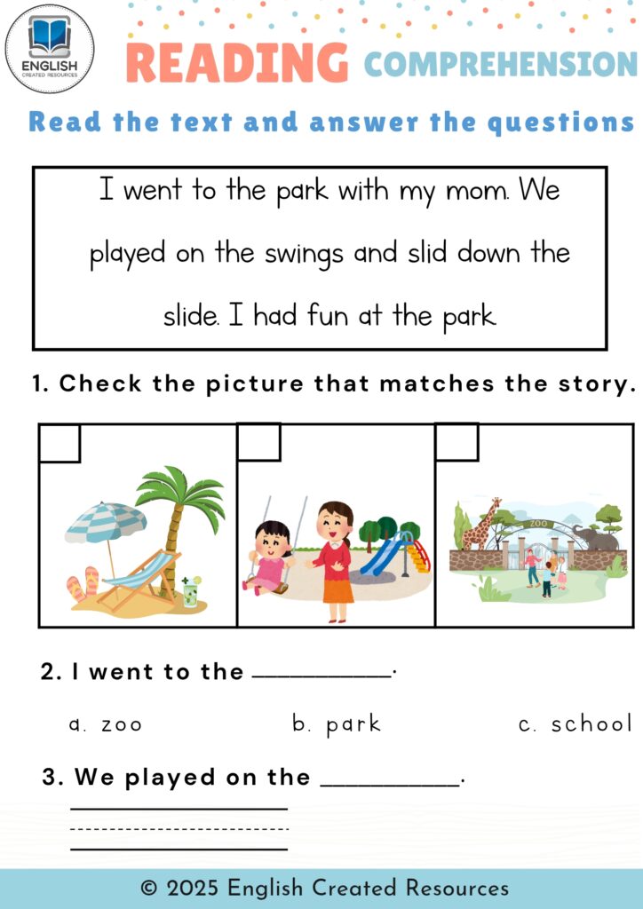 kindergarten Reading Comprehension – English Created Resources
