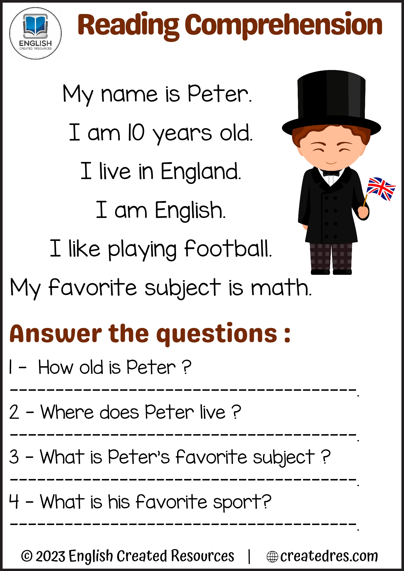 Reading Comprehension Grade One – English Created Resources
