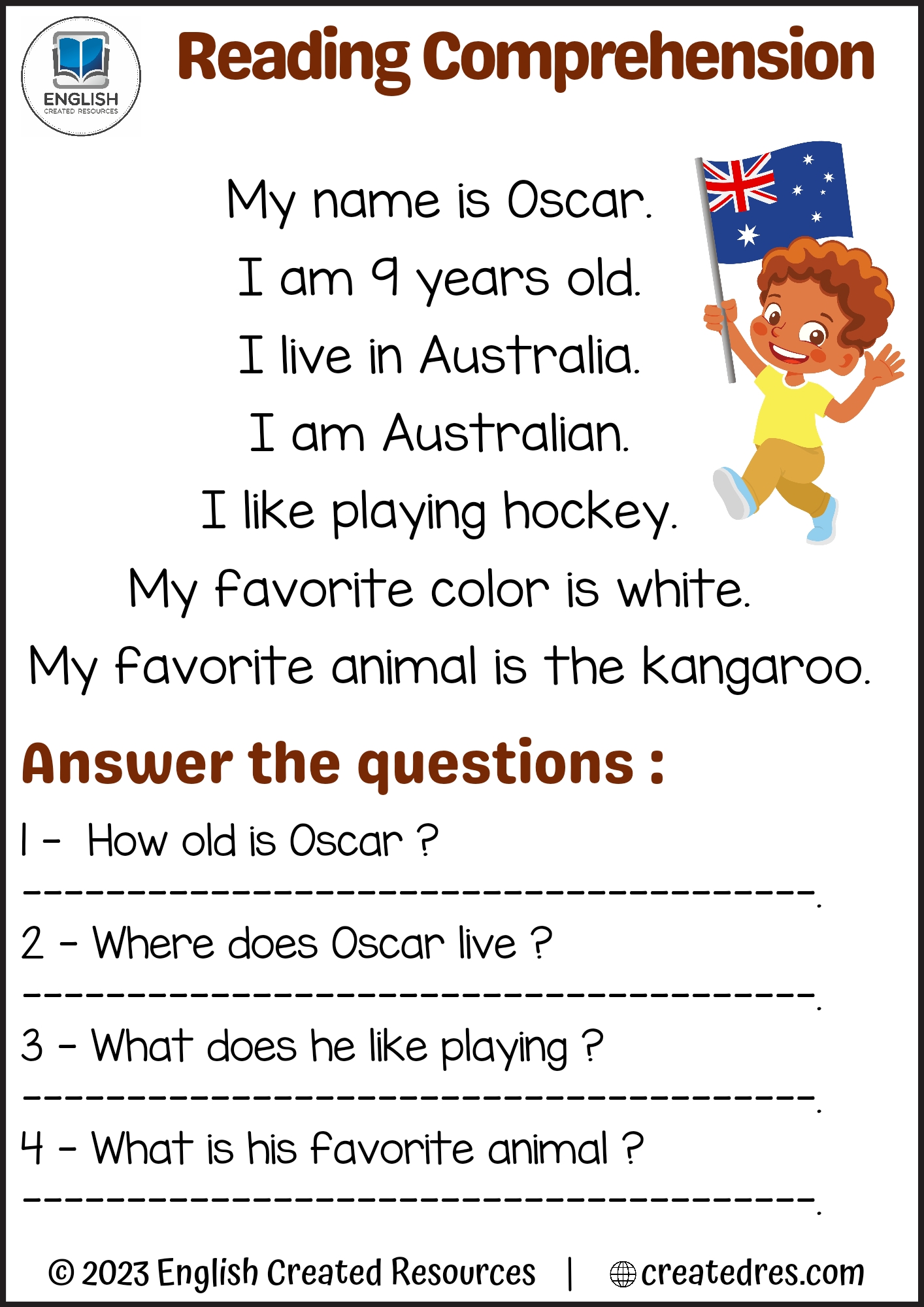 Reading Comprehension Grade One – English Created Resources