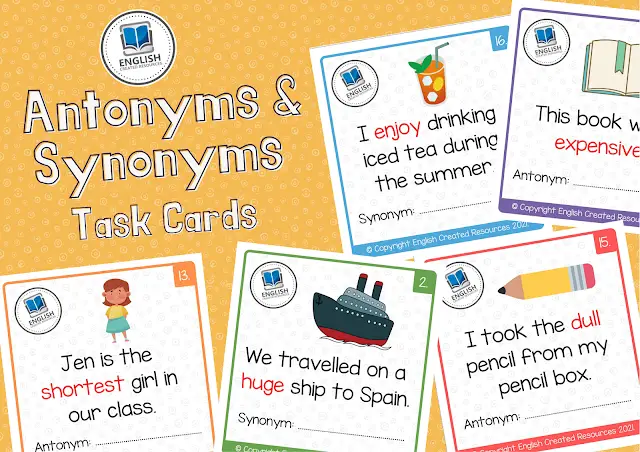 Synonyms & Antonyms Task Cards – English Created Resources