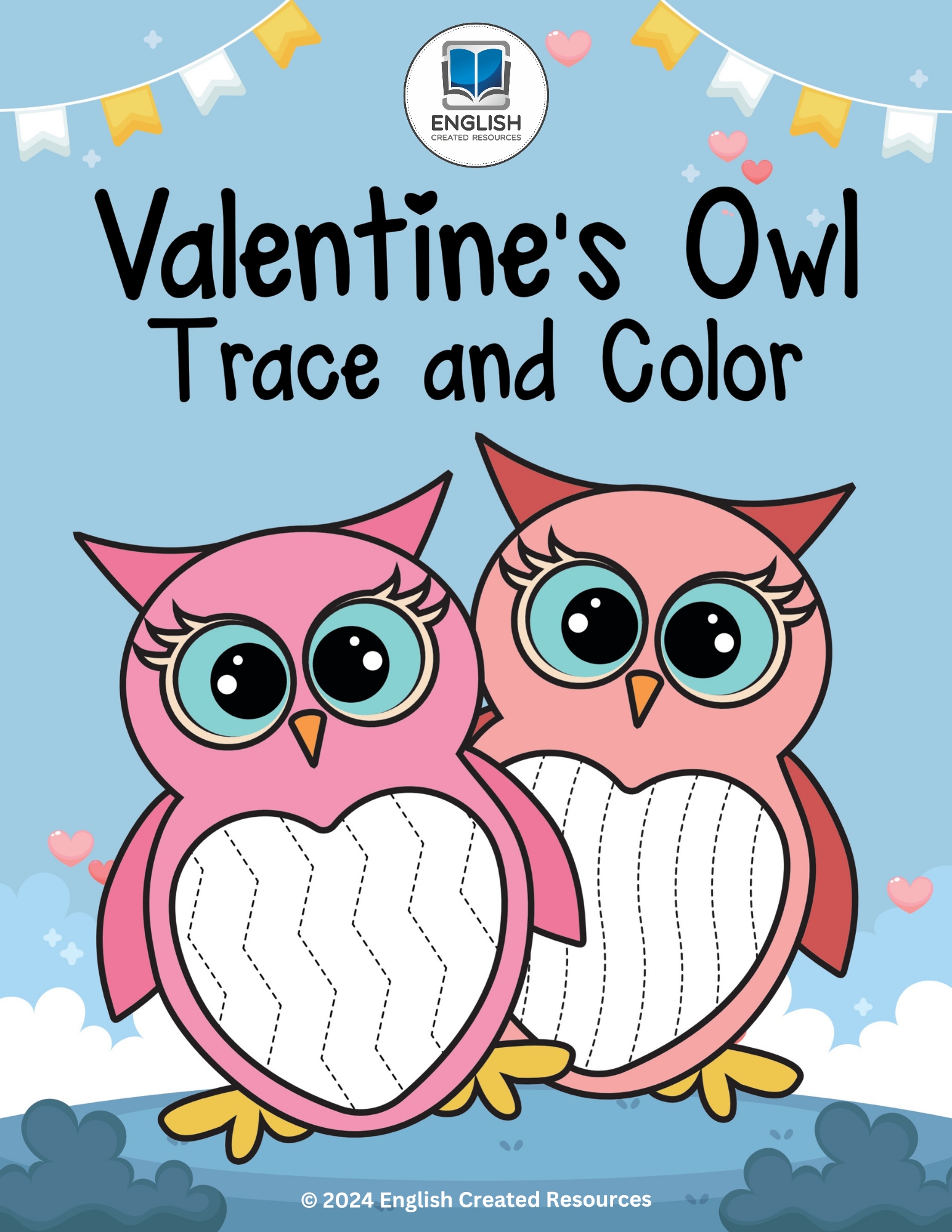 Valentine’s Owl Trace and Color – English Created Resources
