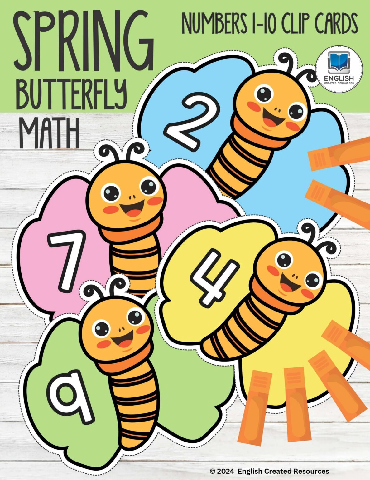 Spring Butterfly Math Numbers Clip Cards – English Created Resources