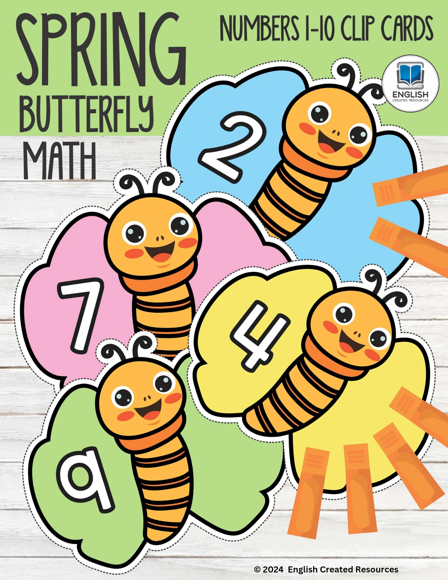 Spring Butterfly Math Numbers Clip Cards – English Created Resources
