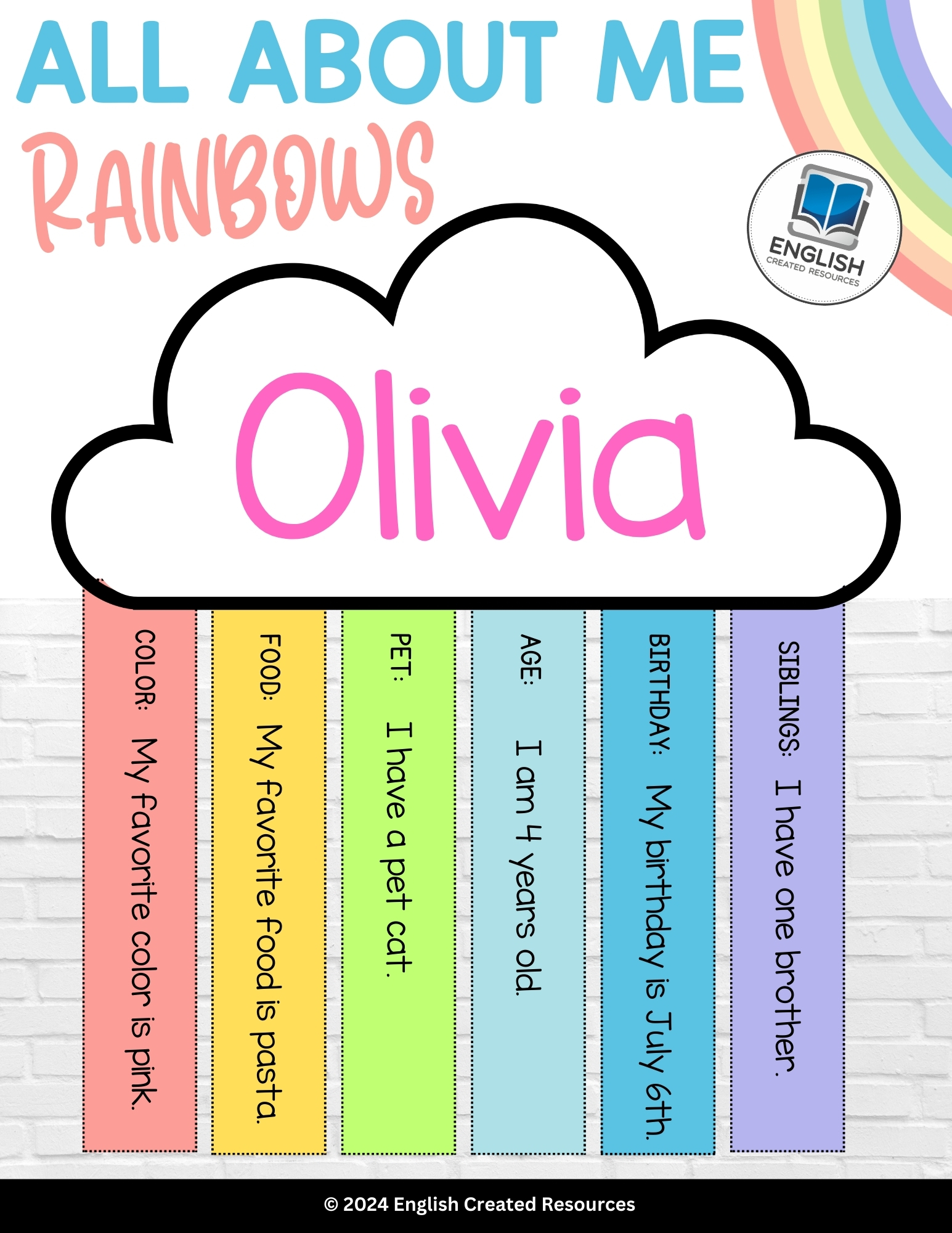 All About Me Rainbows – English Created Resources