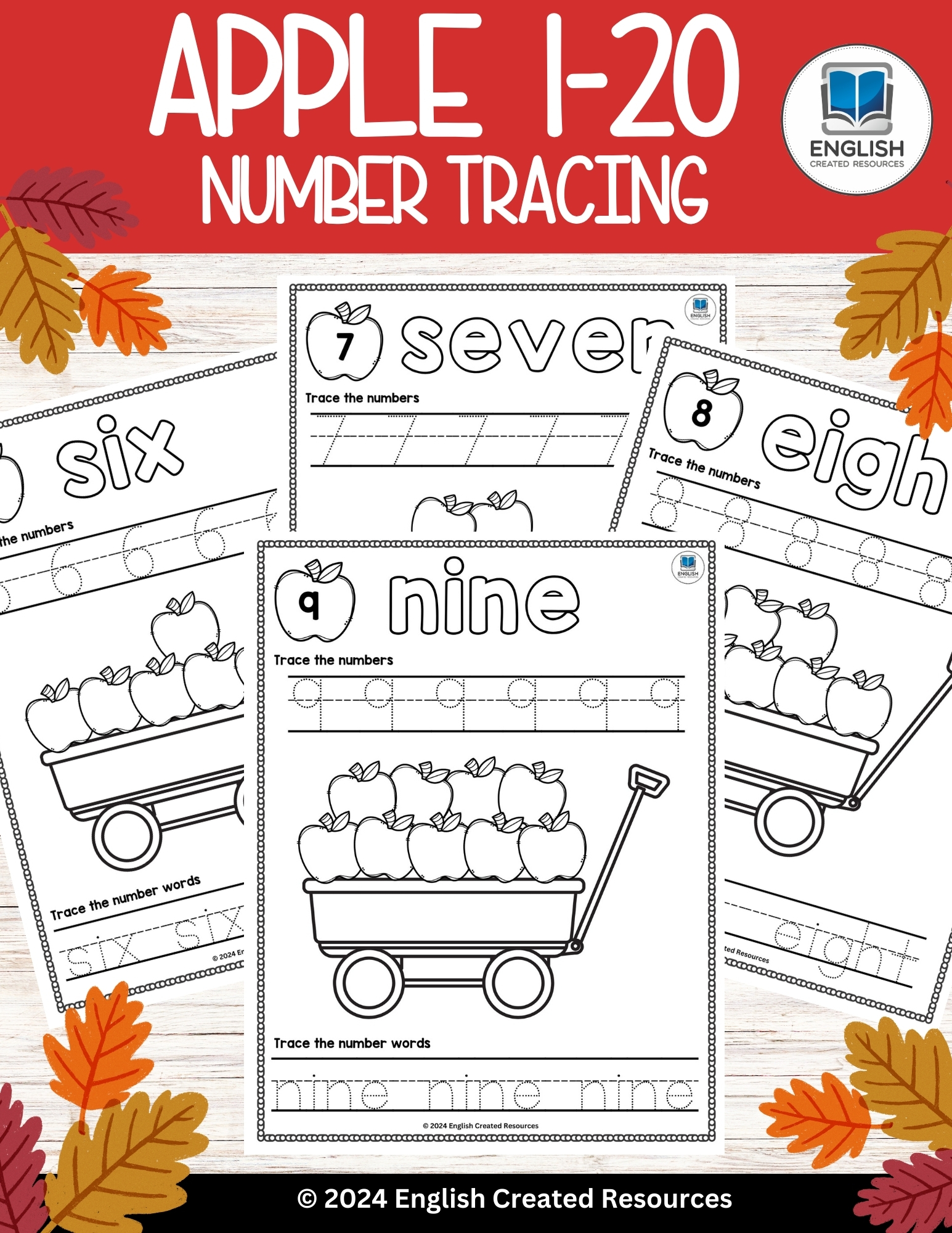 Apple 1-20 Number Tracing – English Created Resources