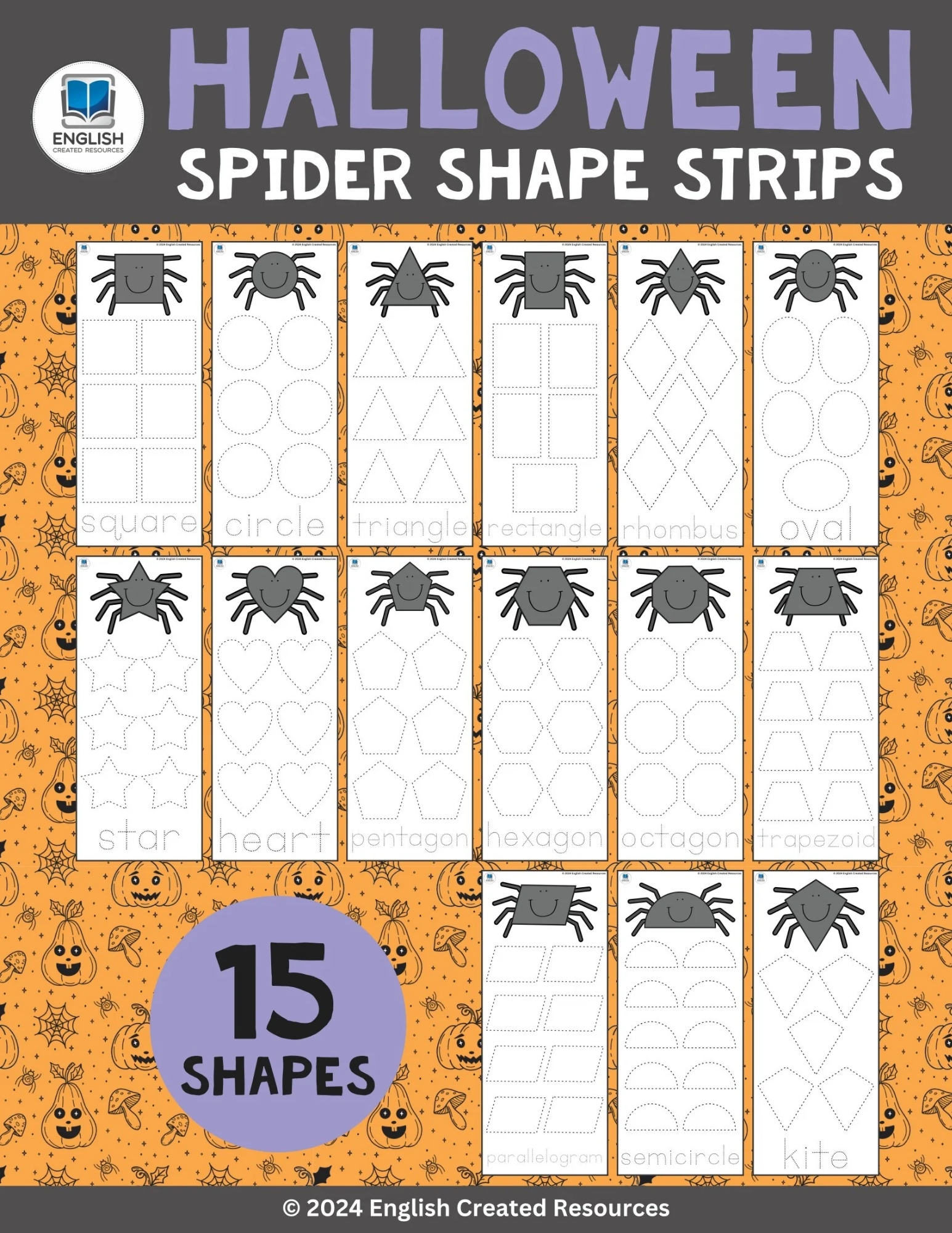 Halloween Spider Shape Tracing Strips – English Created Resources
