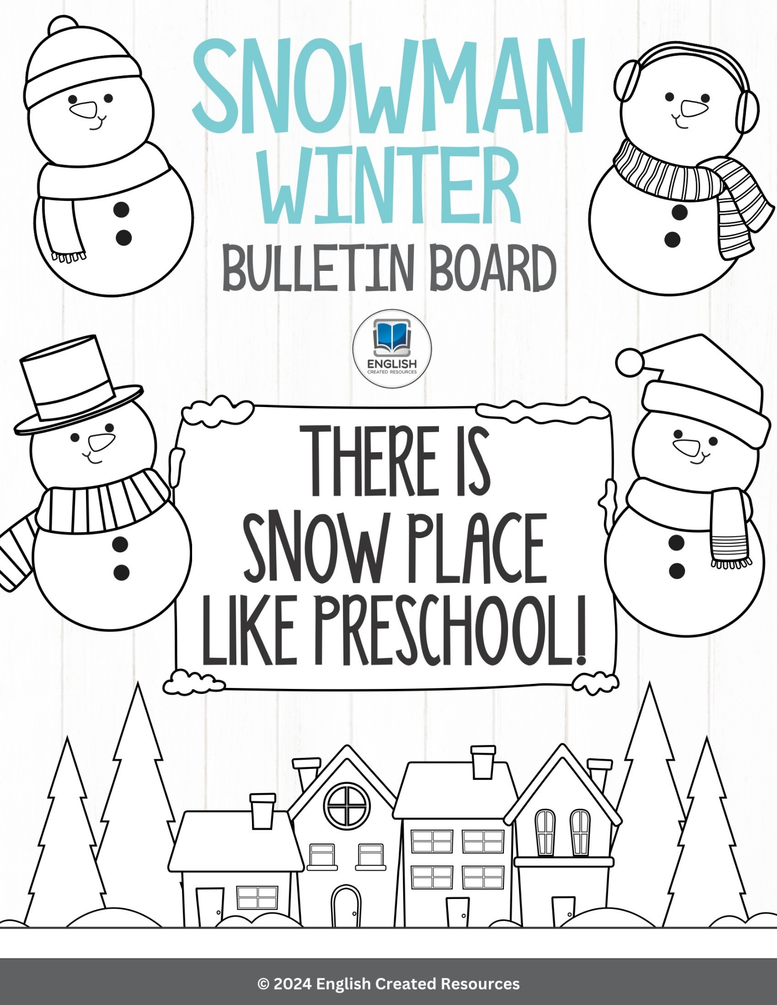 Snowman Winter Bulletin Board Black and White – English Created Resources