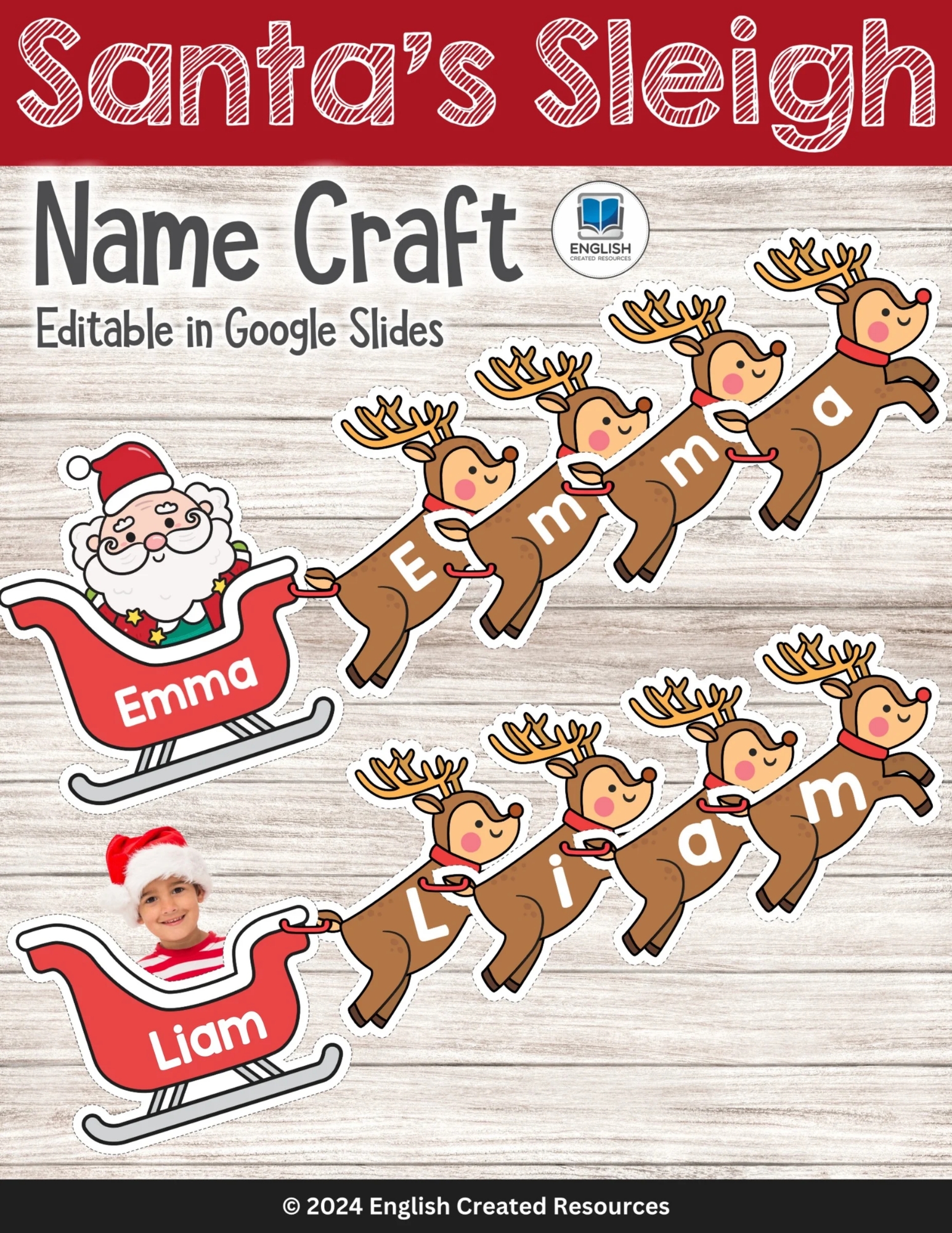 Santa’s Sleigh Name Craft – English Created Resources