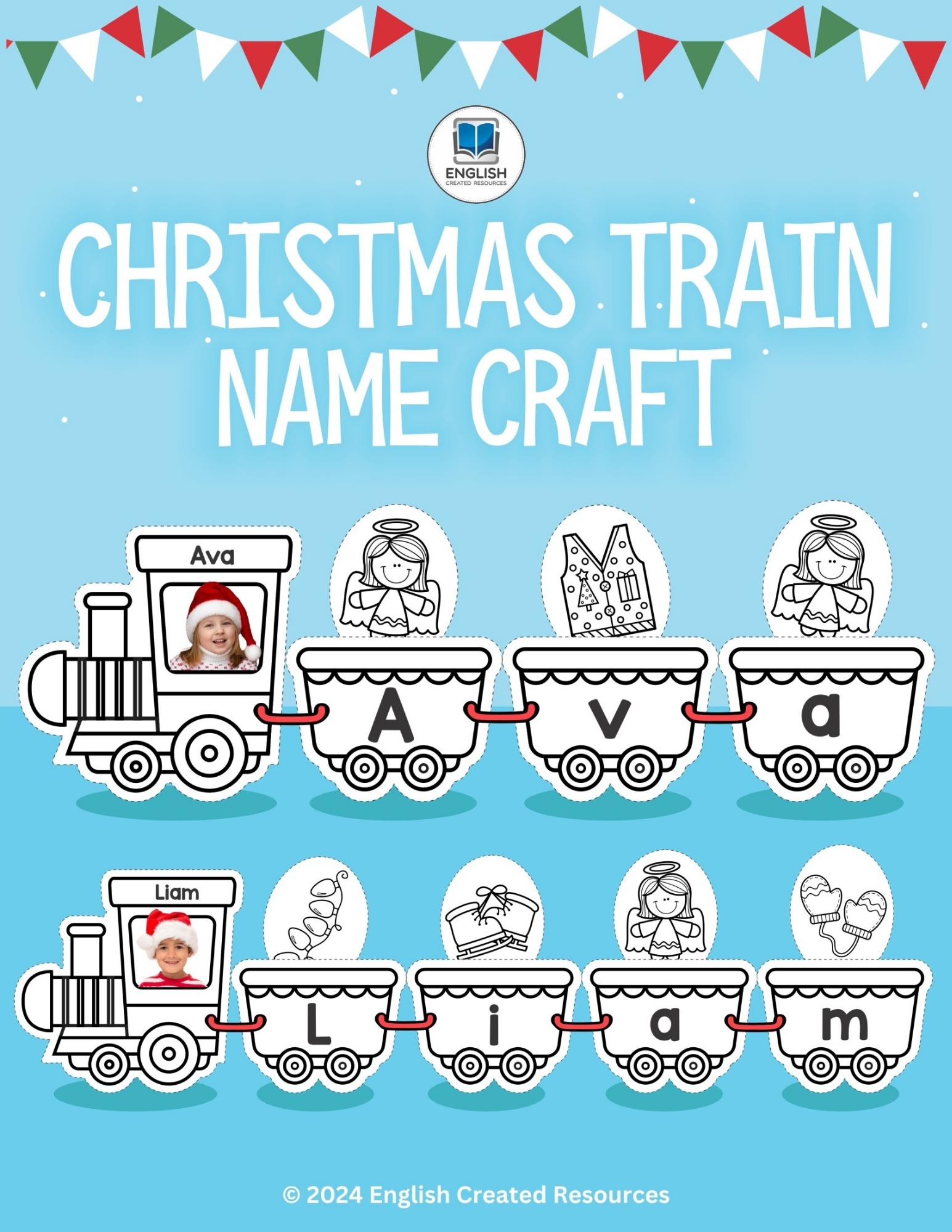 Christmas Train Name Craft Black and White – English Created Resources