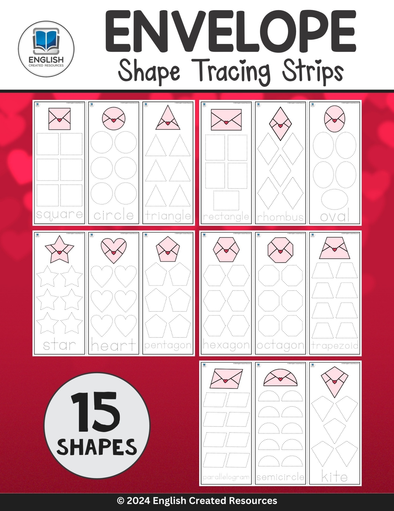 Valentine Envelope Shape Tracing Strips – English Created Resources