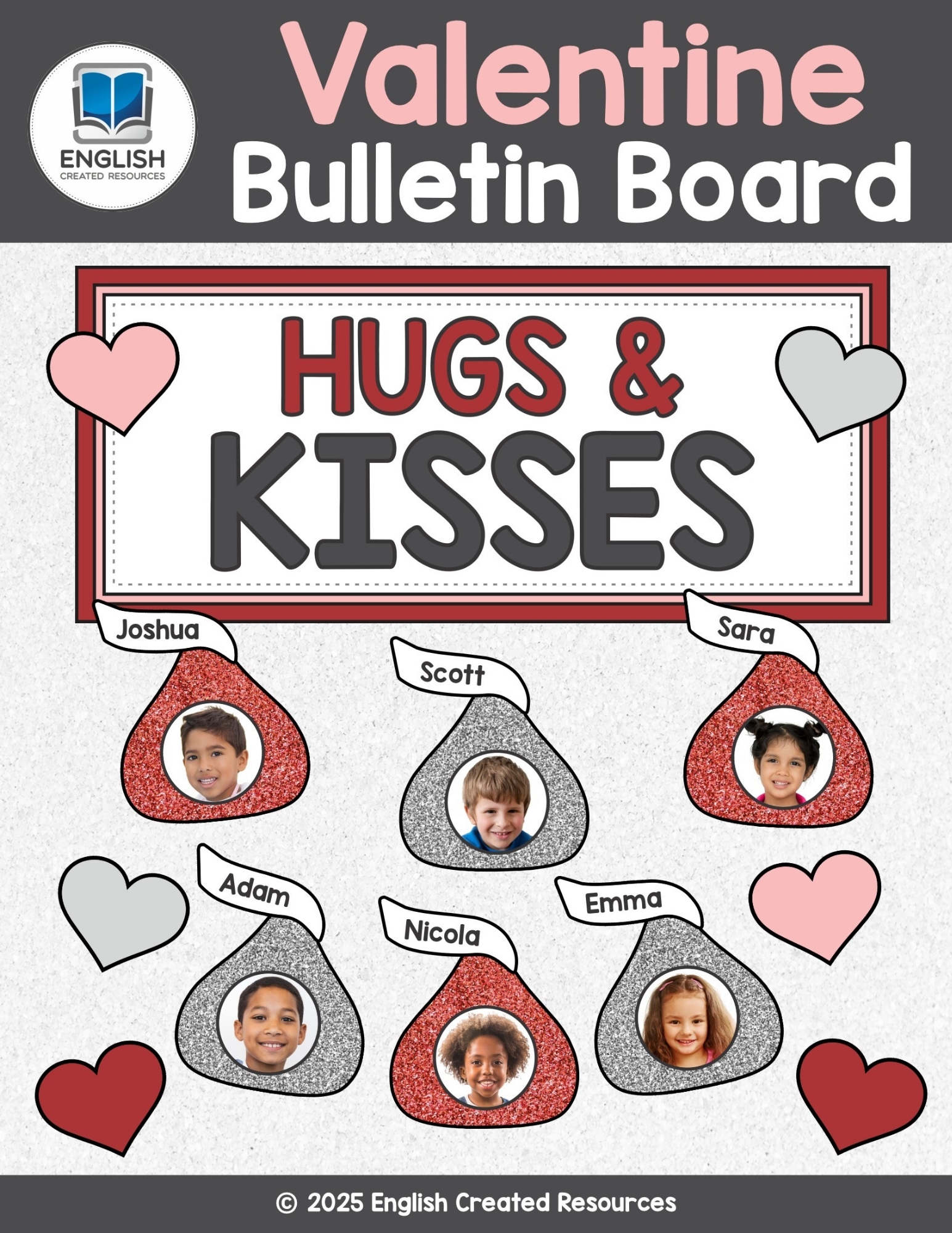 Valentine Hugs and kisses Bulletin Board – English Created Resources