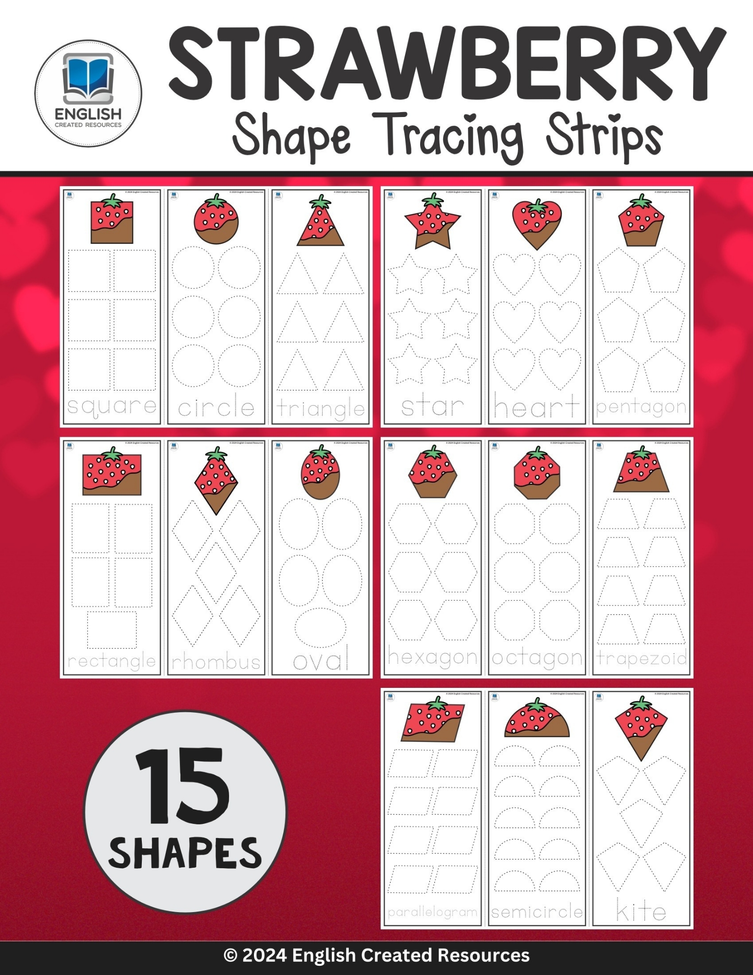 Valentine Strawberry Shape Tracing Strips – English Created Resources
