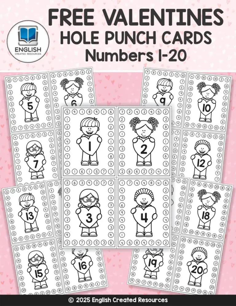 Valentines Number Hole Punch Cards – English Created Resources