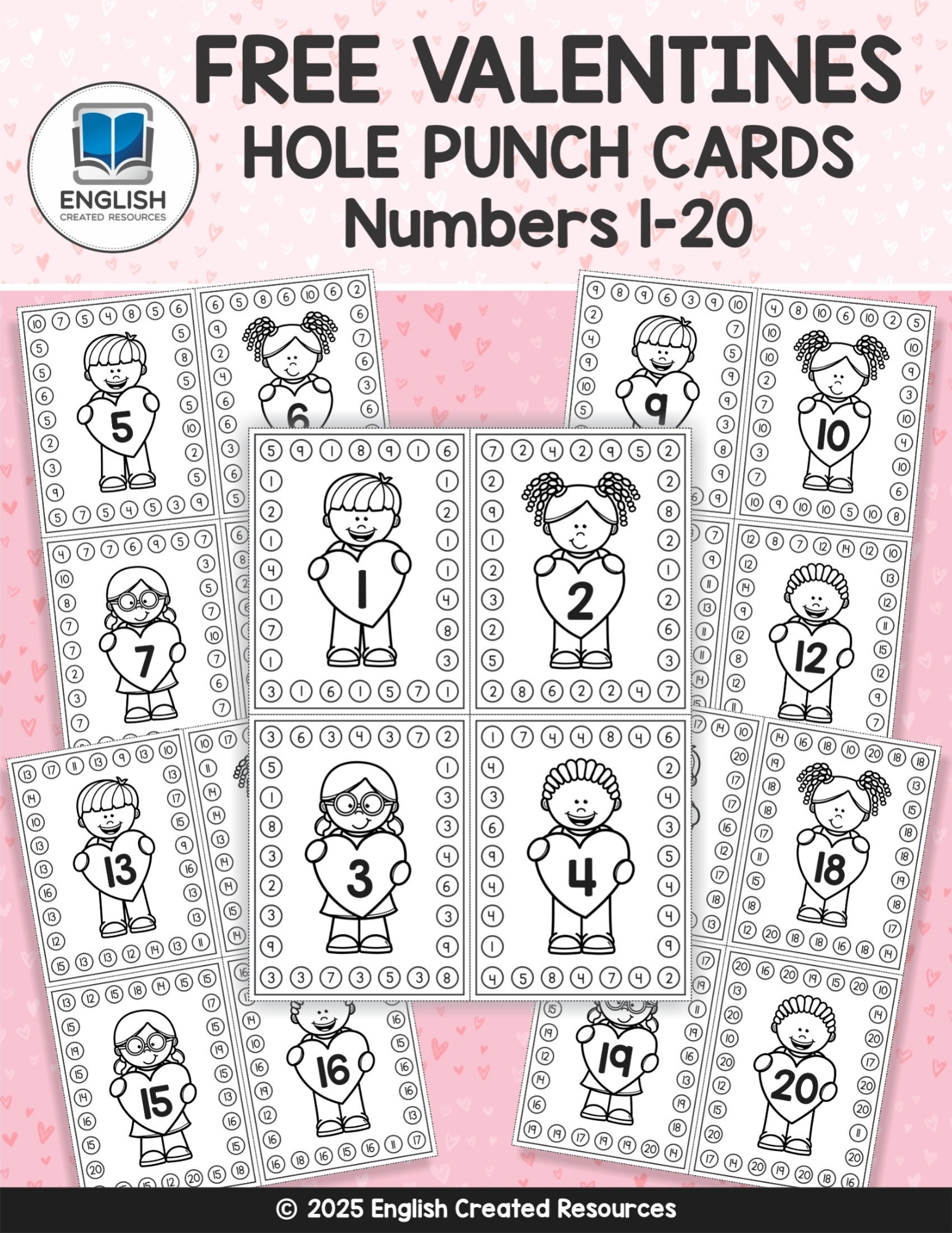 Valentines Number Hole Punch Cards – English Created Resources