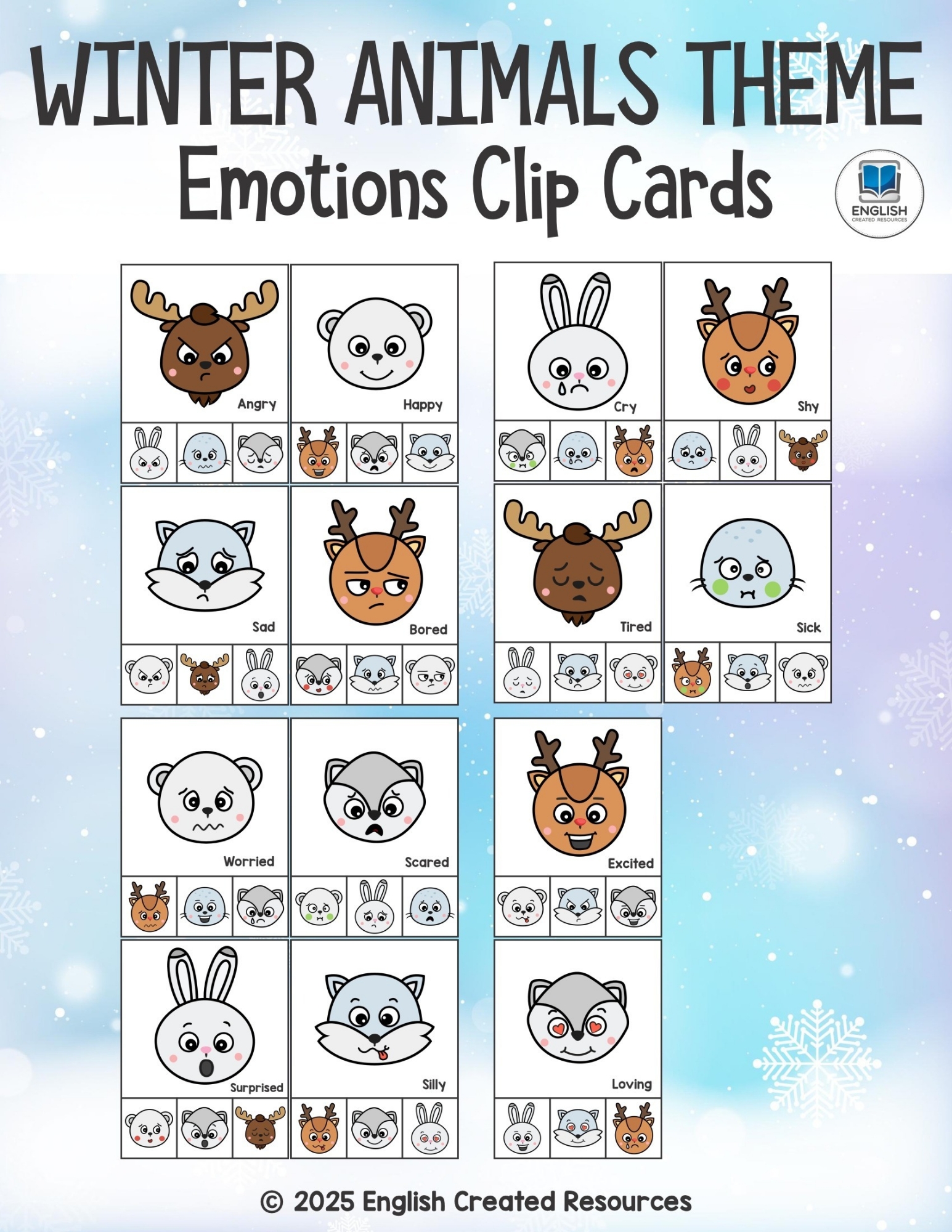 Winter Animals Emotion Clip Cards – English Created Resources