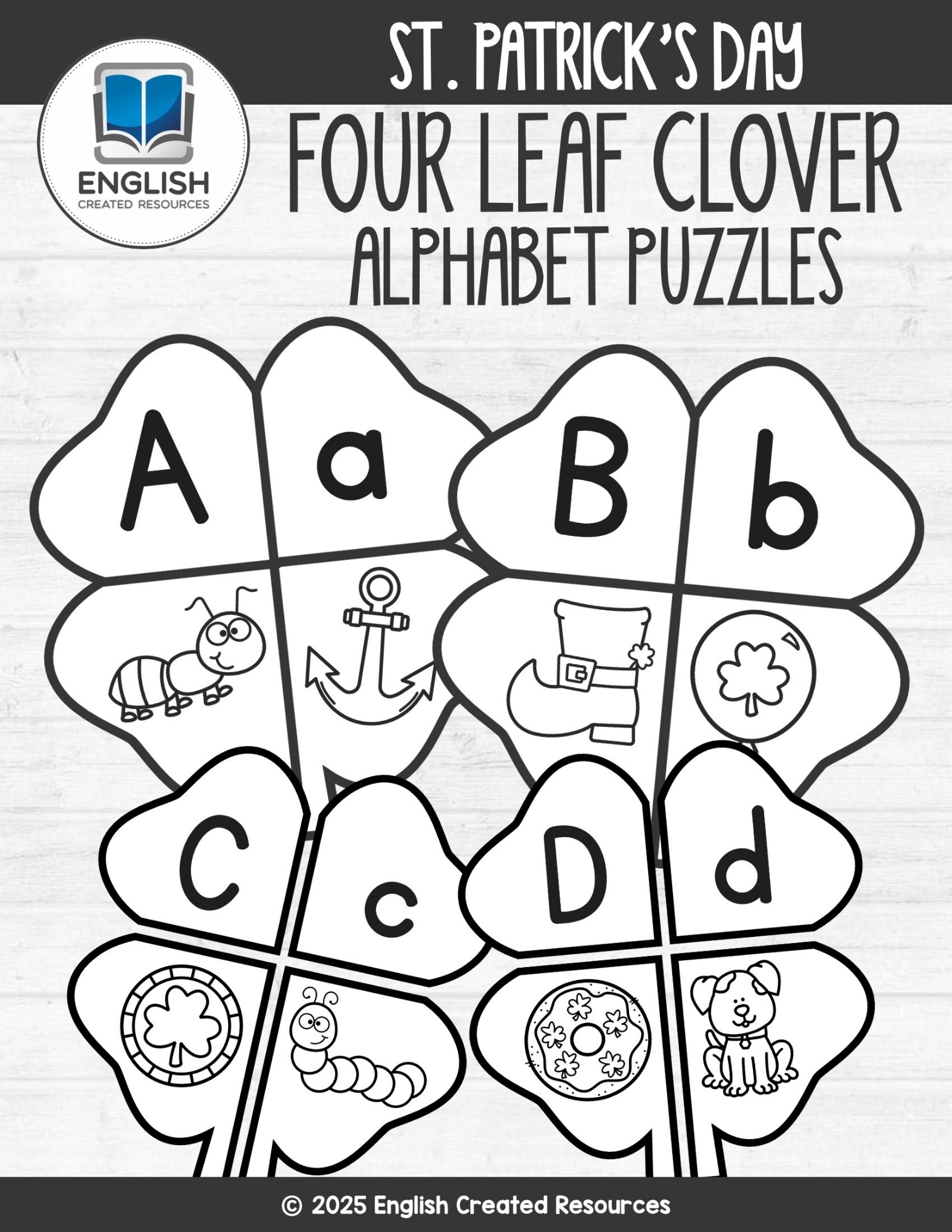Four Leaf Clover Alphabet Puzzles Black And White – English Created ...