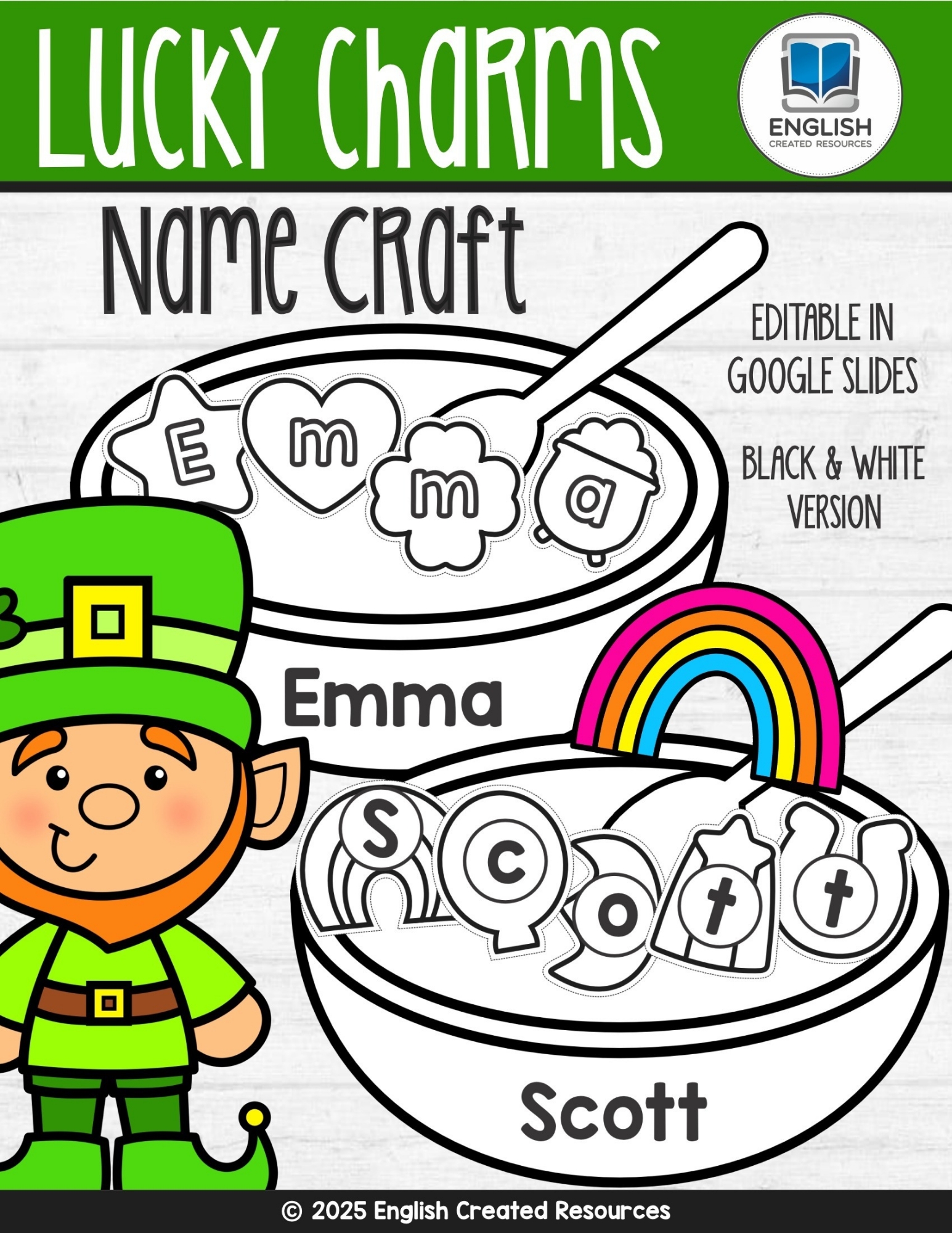 Lucky Charms Name Craft Black and White – English Created Resources