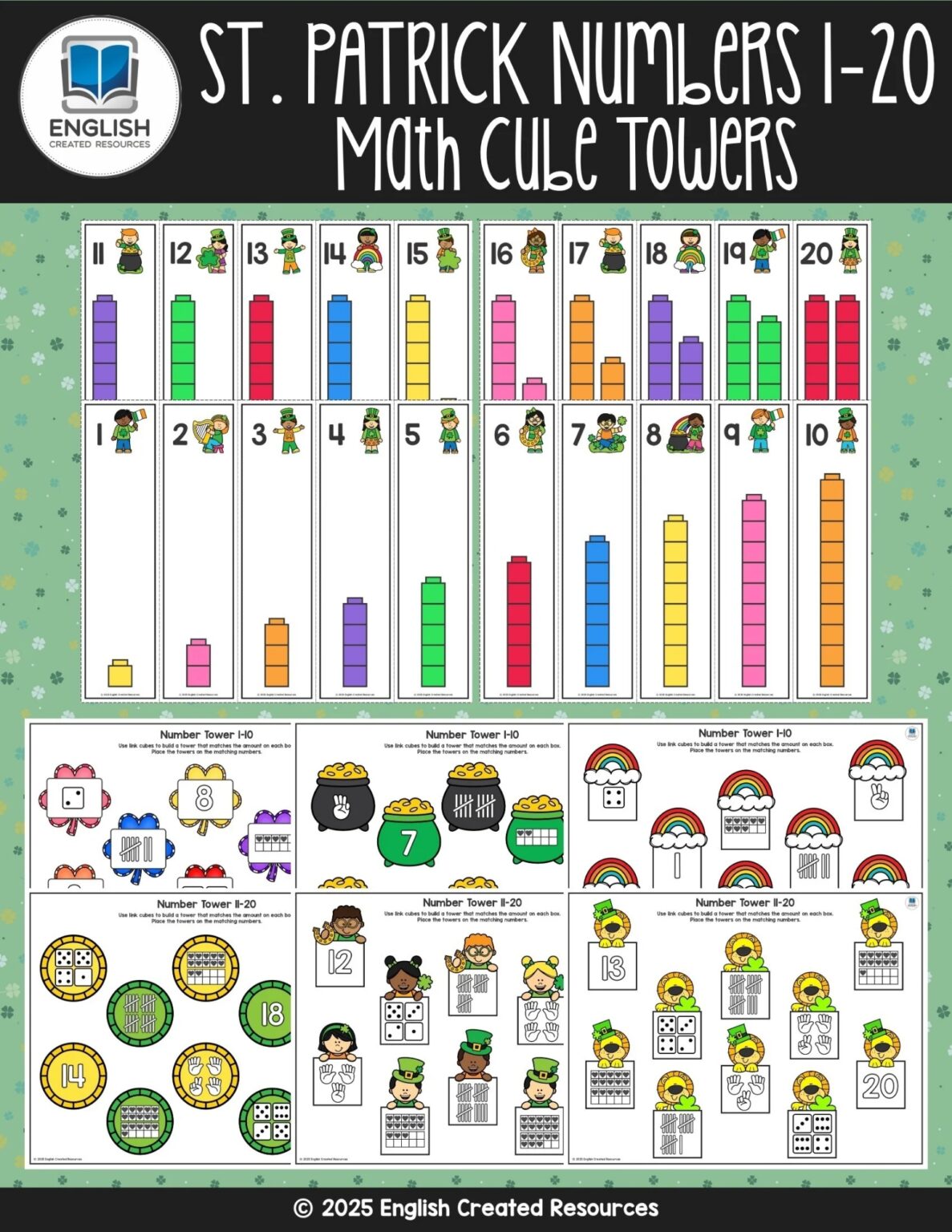 St. Patrick’s Day Math Cube Towers – English Created Resources