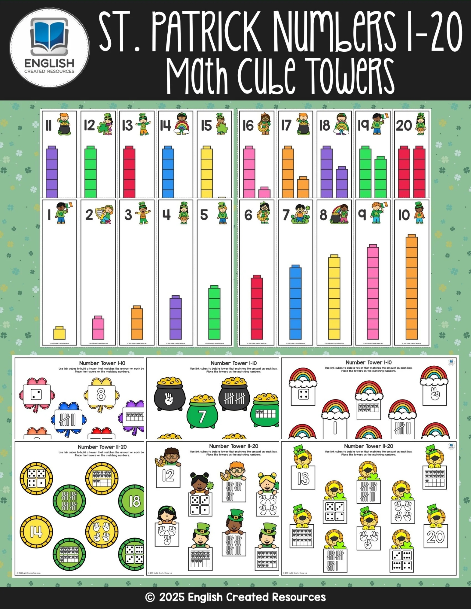 St. Patrick’s Day Math Cube Towers – English Created Resources