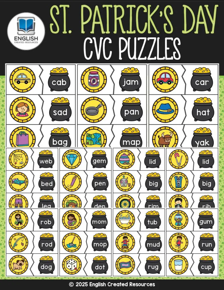St. Patrick’s Day CVC Puzzles – English Created Resources