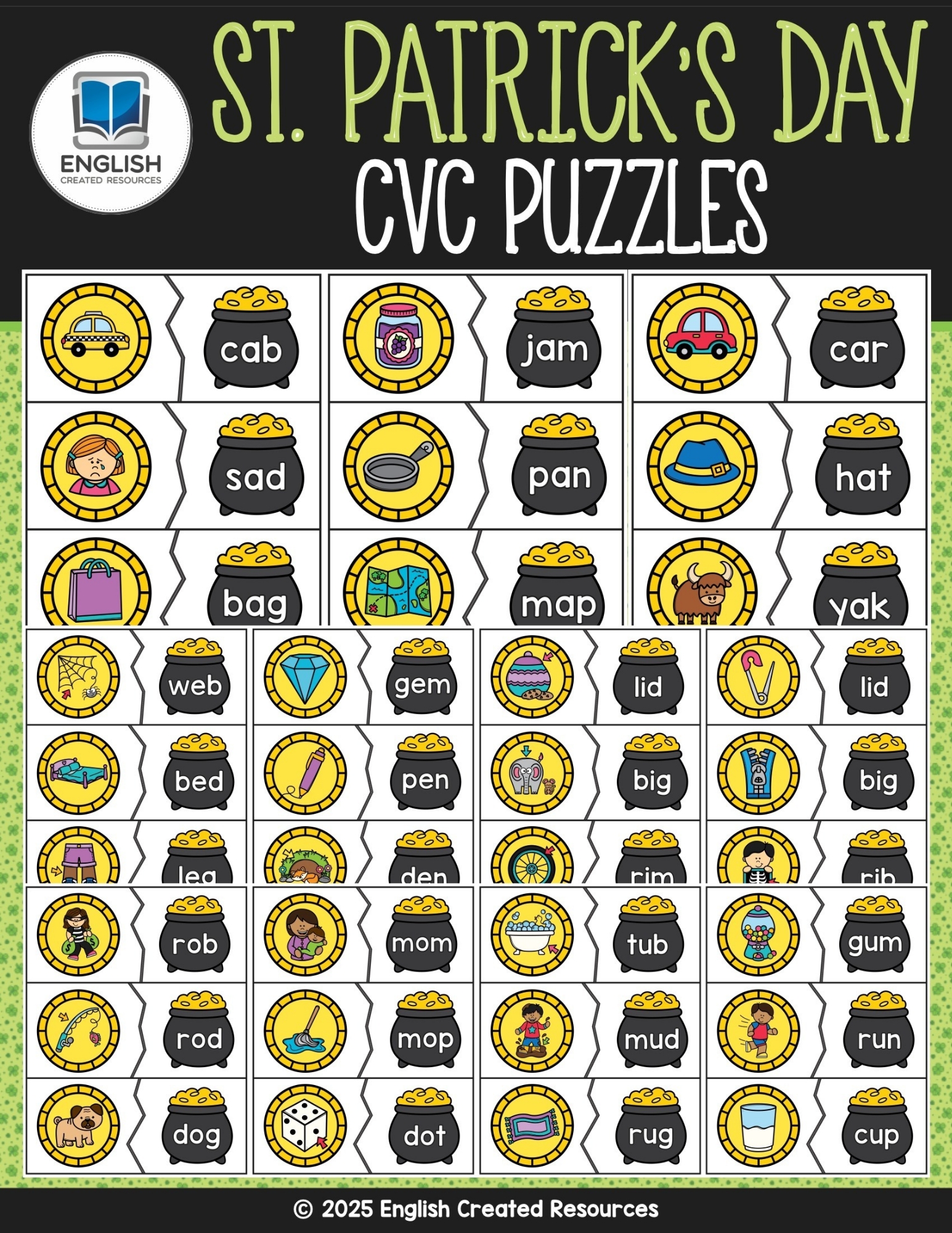 St. Patrick’s Day CVC Puzzles – English Created Resources