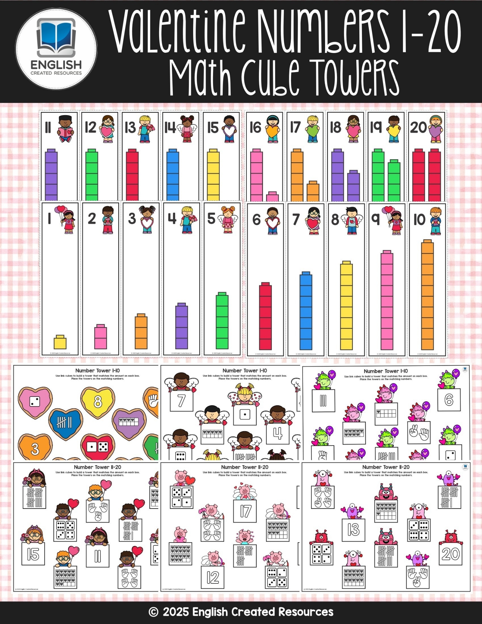 Valentine Numbers Math Cube Towers – English Created Resources