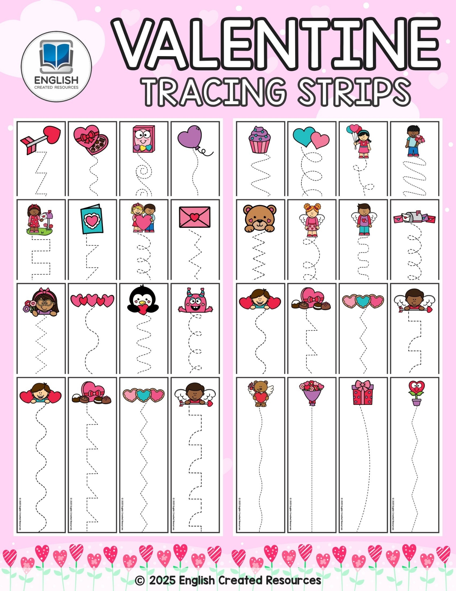 Valentine Tracing Strips – English Created Resources