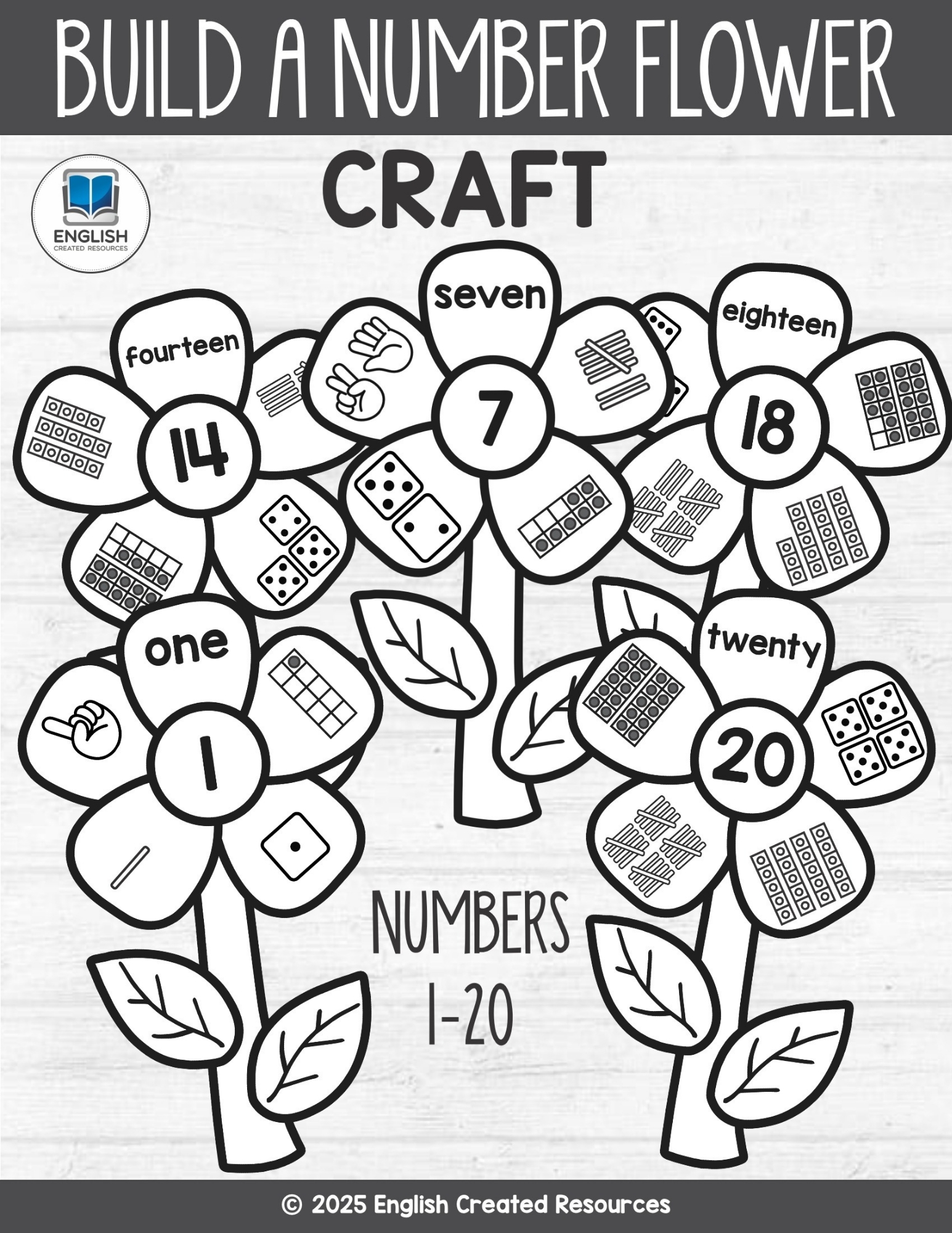 Number Flower Craft Black and White – English Created Resources