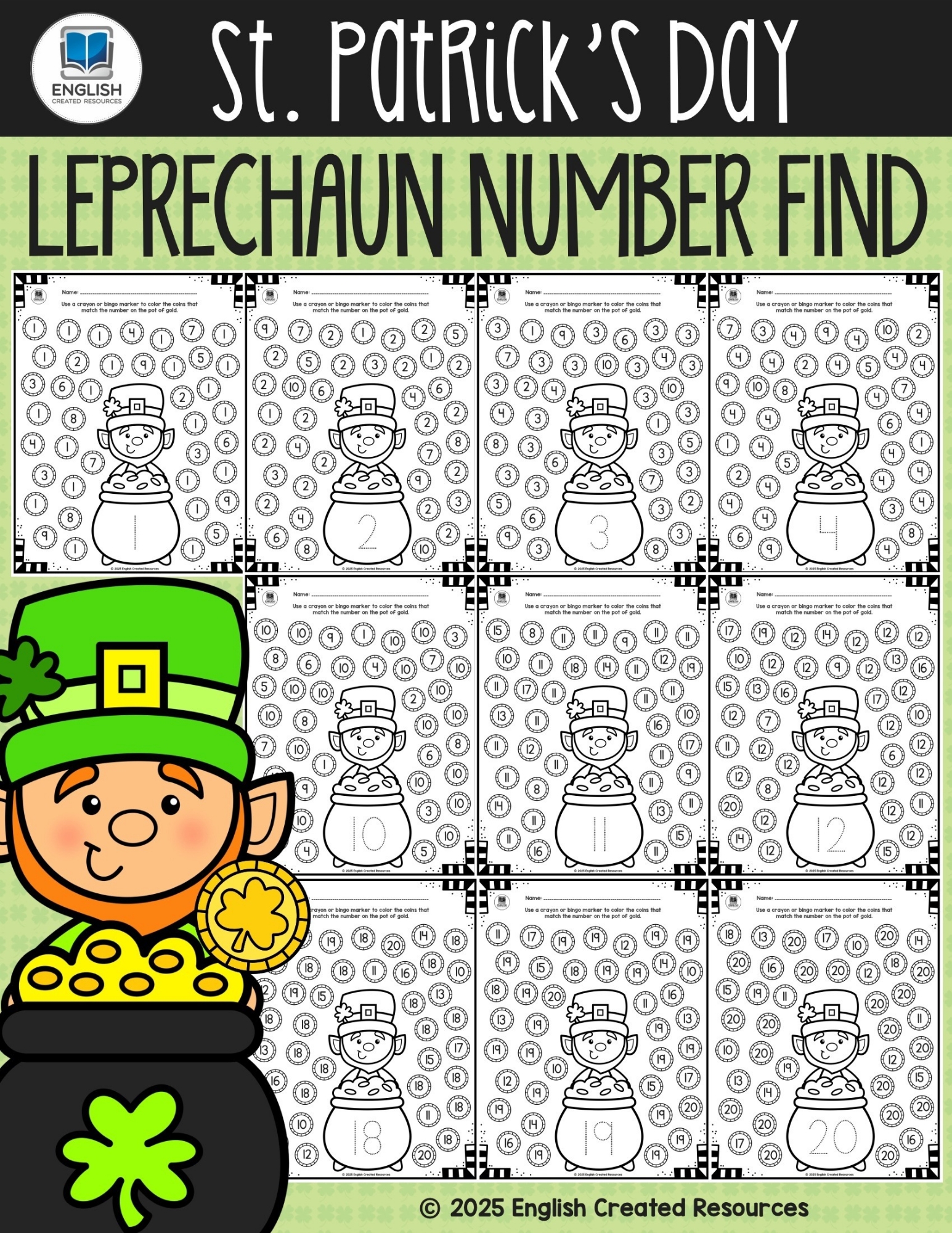 St. Patrick’s Day Leprechaun Number Find – English Created Resources