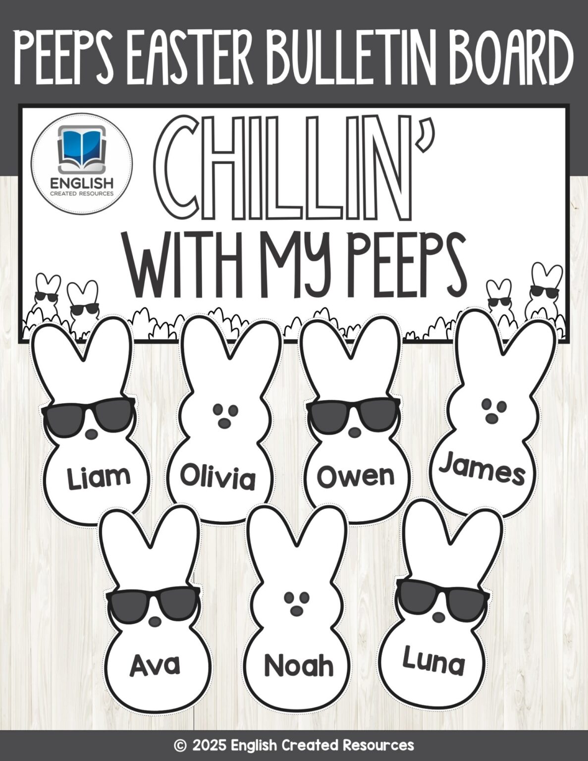 Peeps Easter Bulletin Board Black and White – English Created Resources