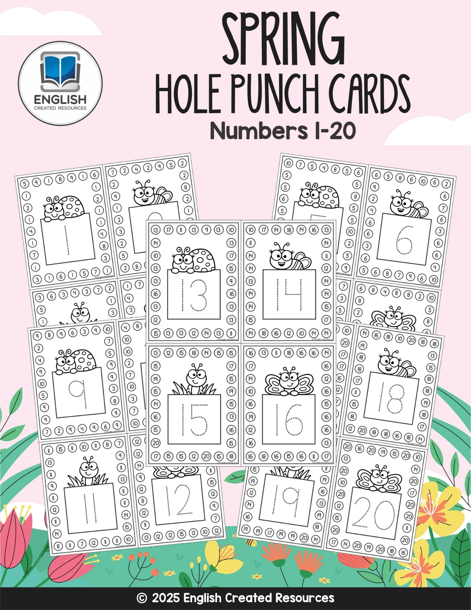 Spring Numbers 1-20 Hole Punch Cards – English Created Resources
