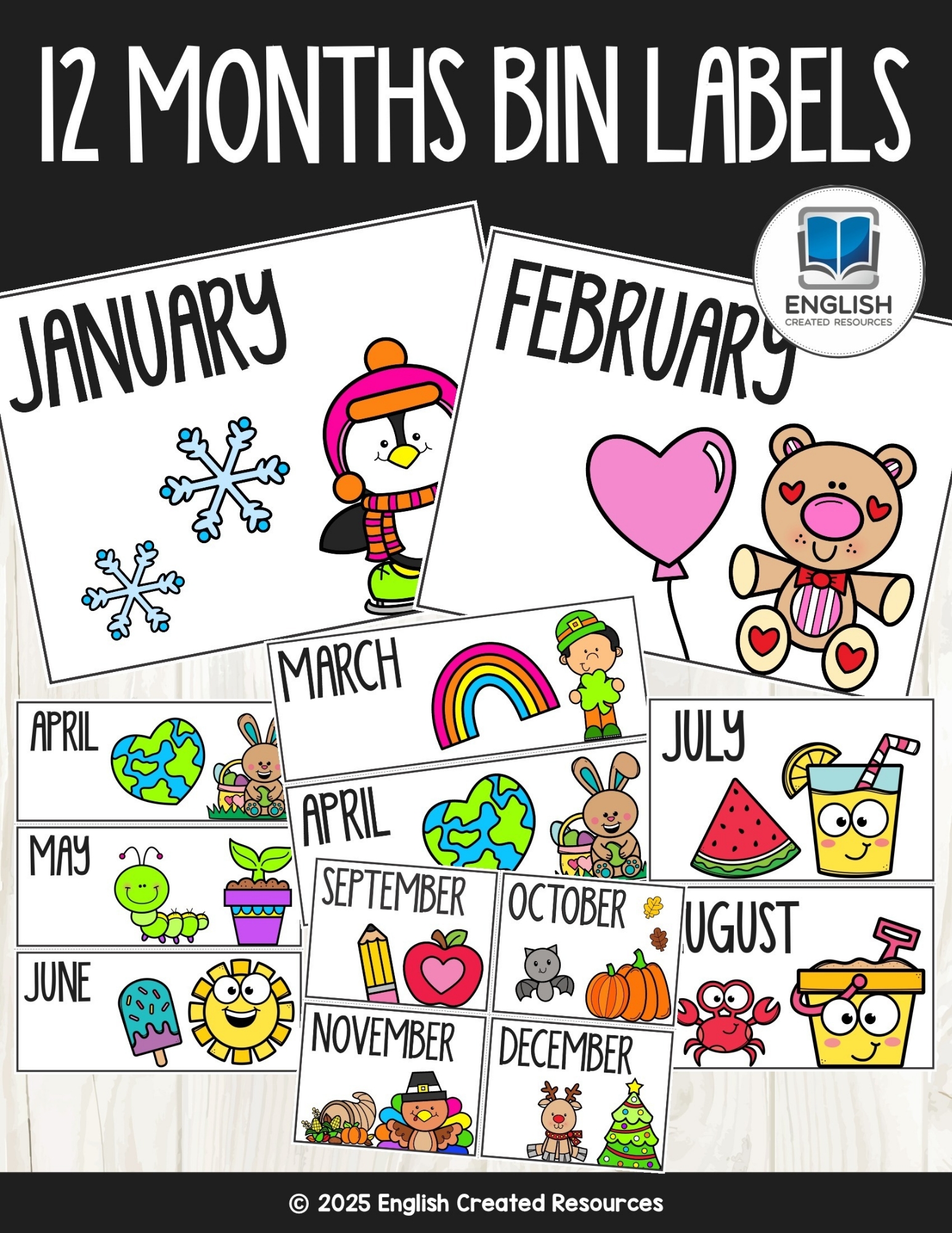 12 Months Bin Labels – English Created Resources