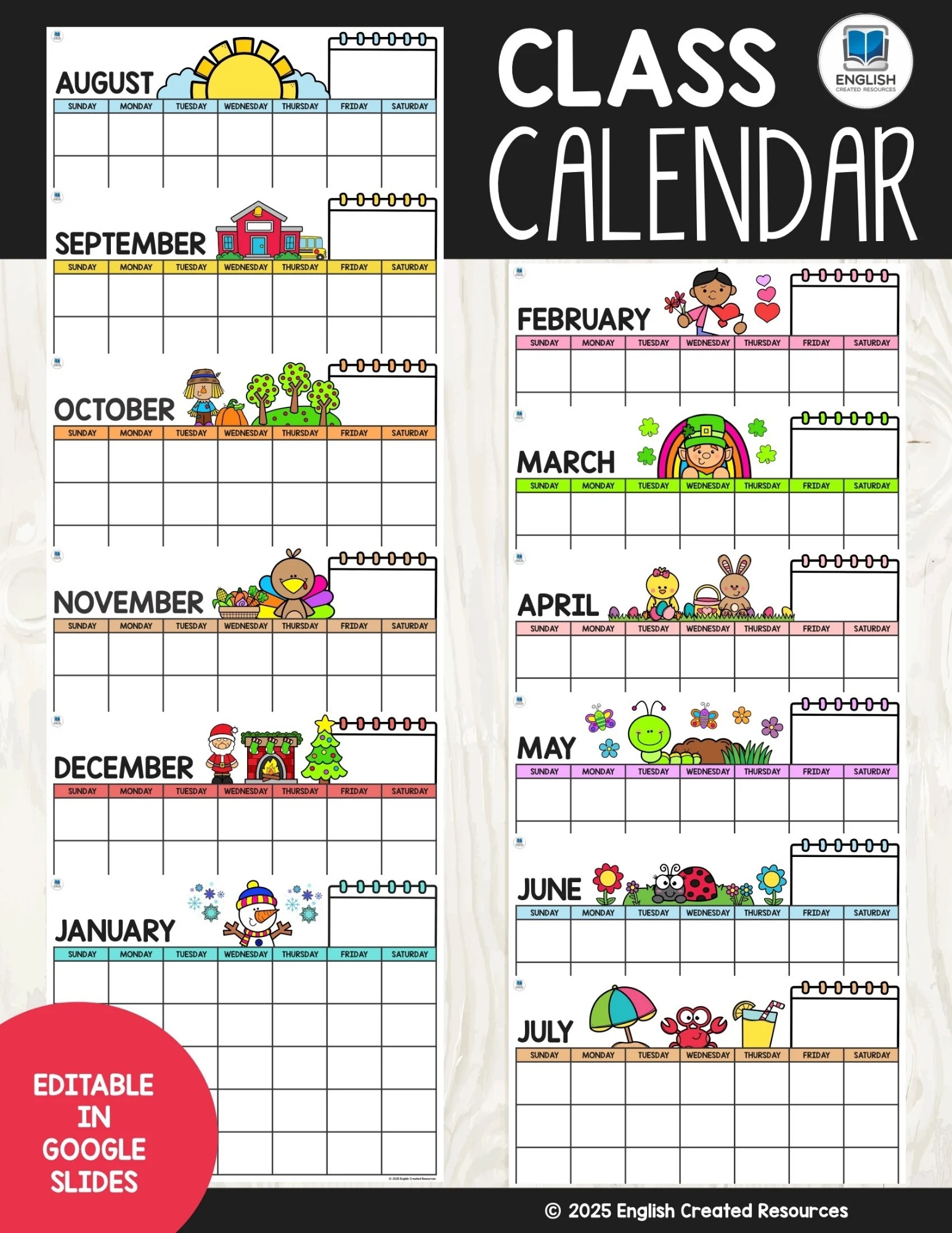 Class Calendar – English Created Resources