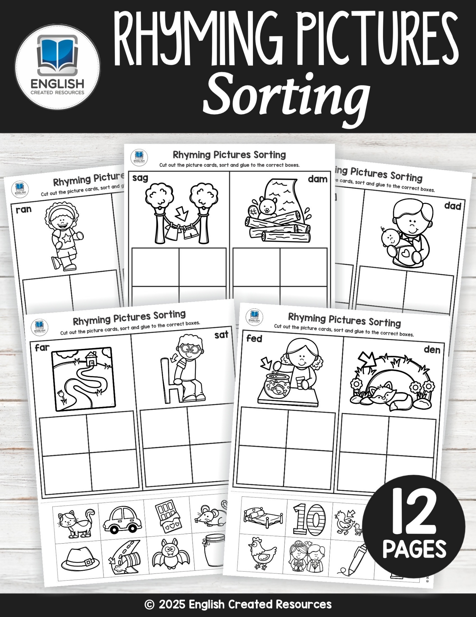CVC Rhyming Pictures Sorting – English Created Resources
