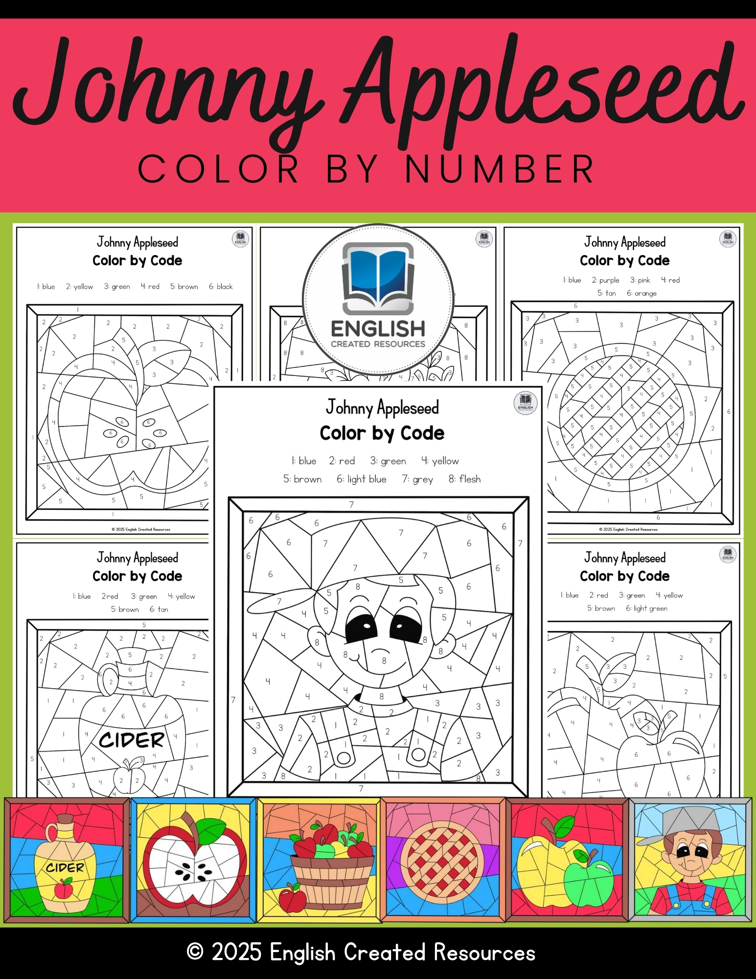 Johnny Appleseed Color By Code – English Created Resources
