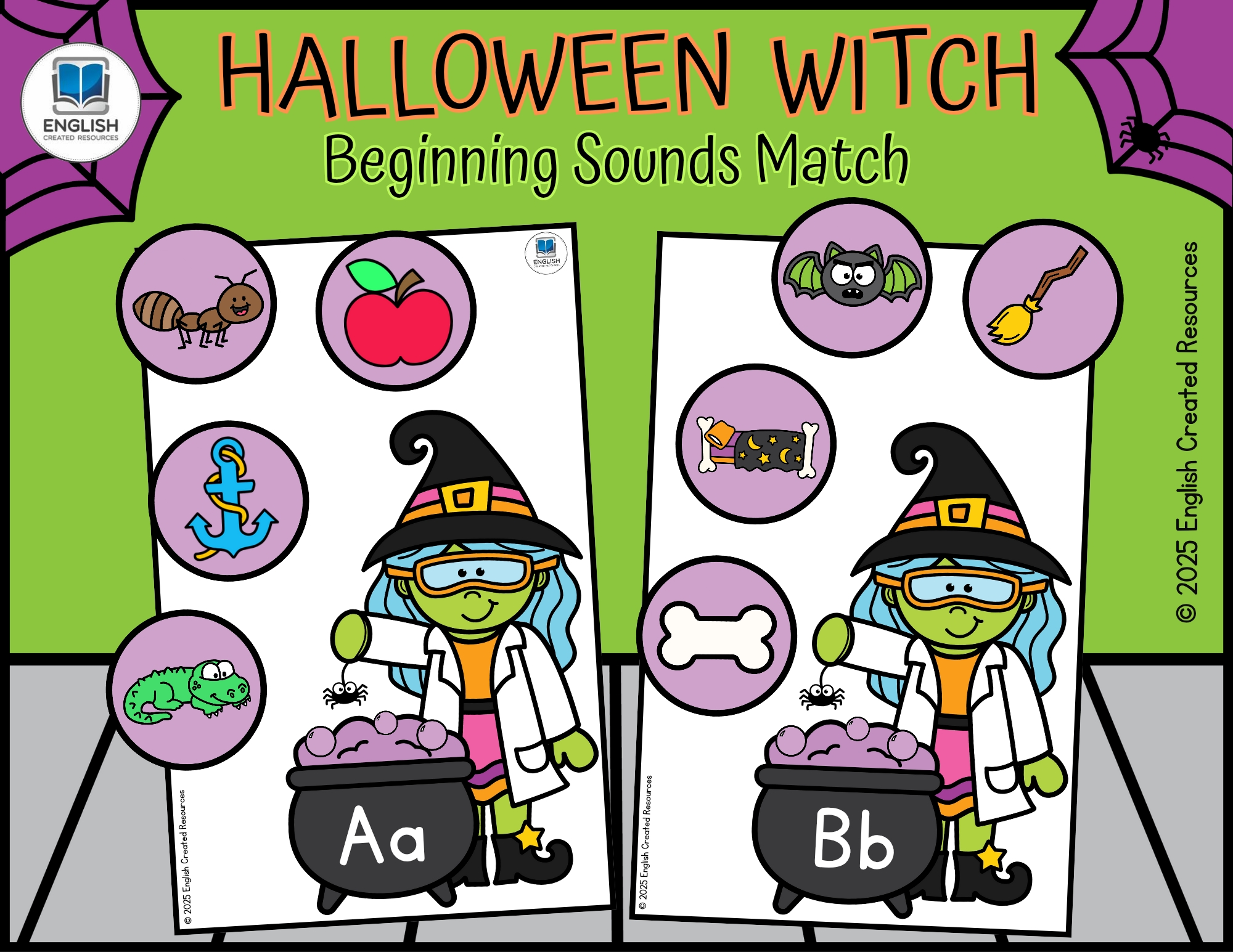 Halloween Witch Beginning Sounds Match – English Created Resources