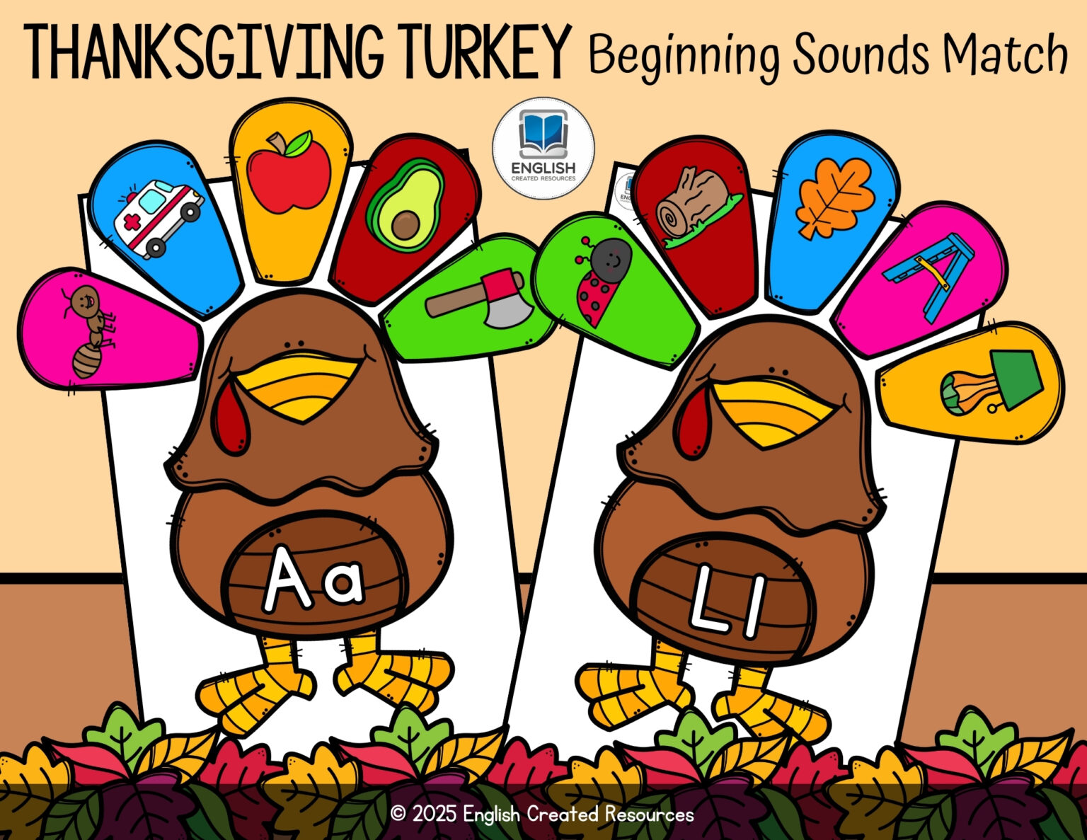 Thanksgiving Turkey Beginning Sounds Match – English Created Resources