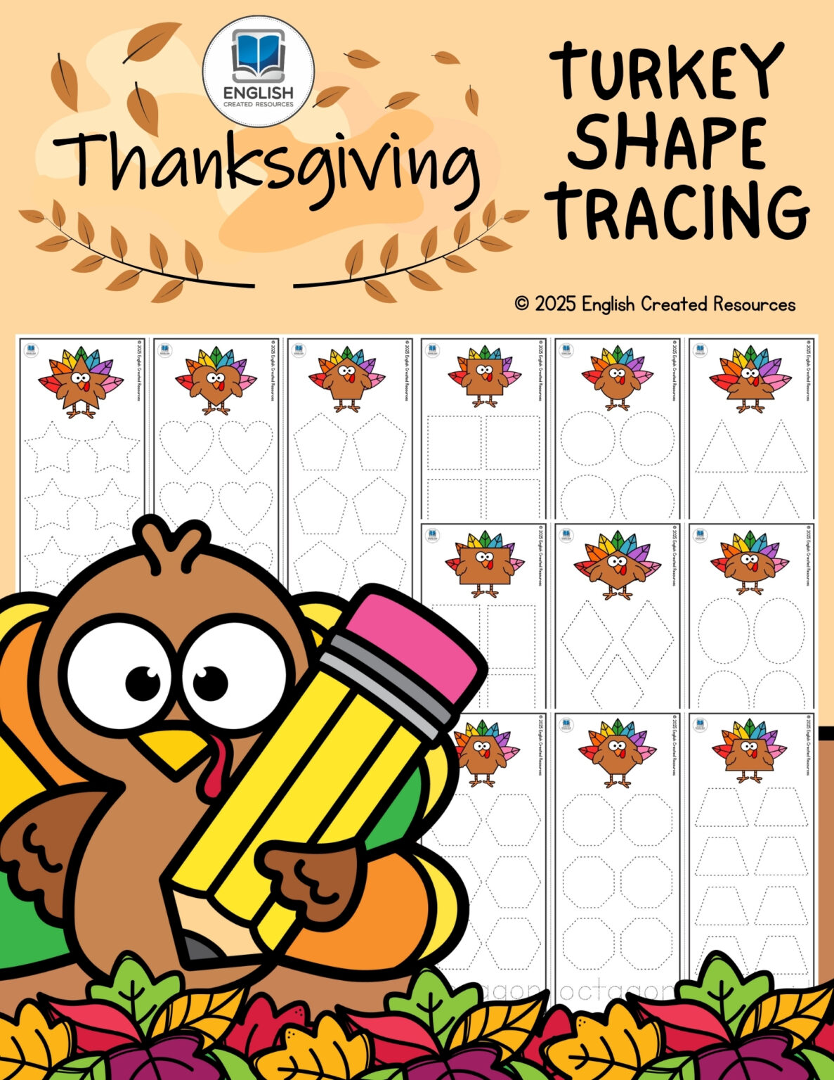 Thanksgiving Turkey Shape Tracing – English Created Resources