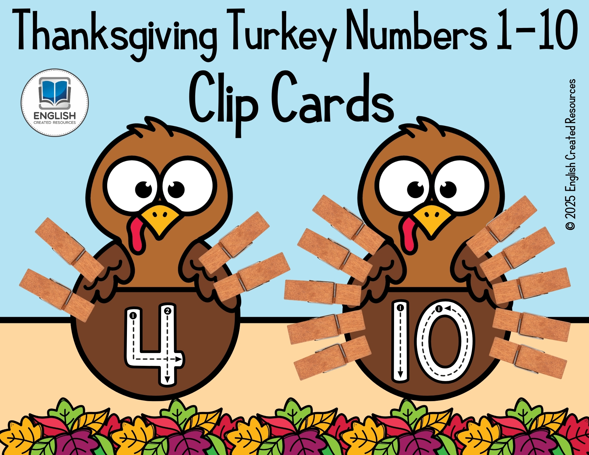 Thanksgiving Turkey Numbers 1-10 Clip Cards – English Created Resources