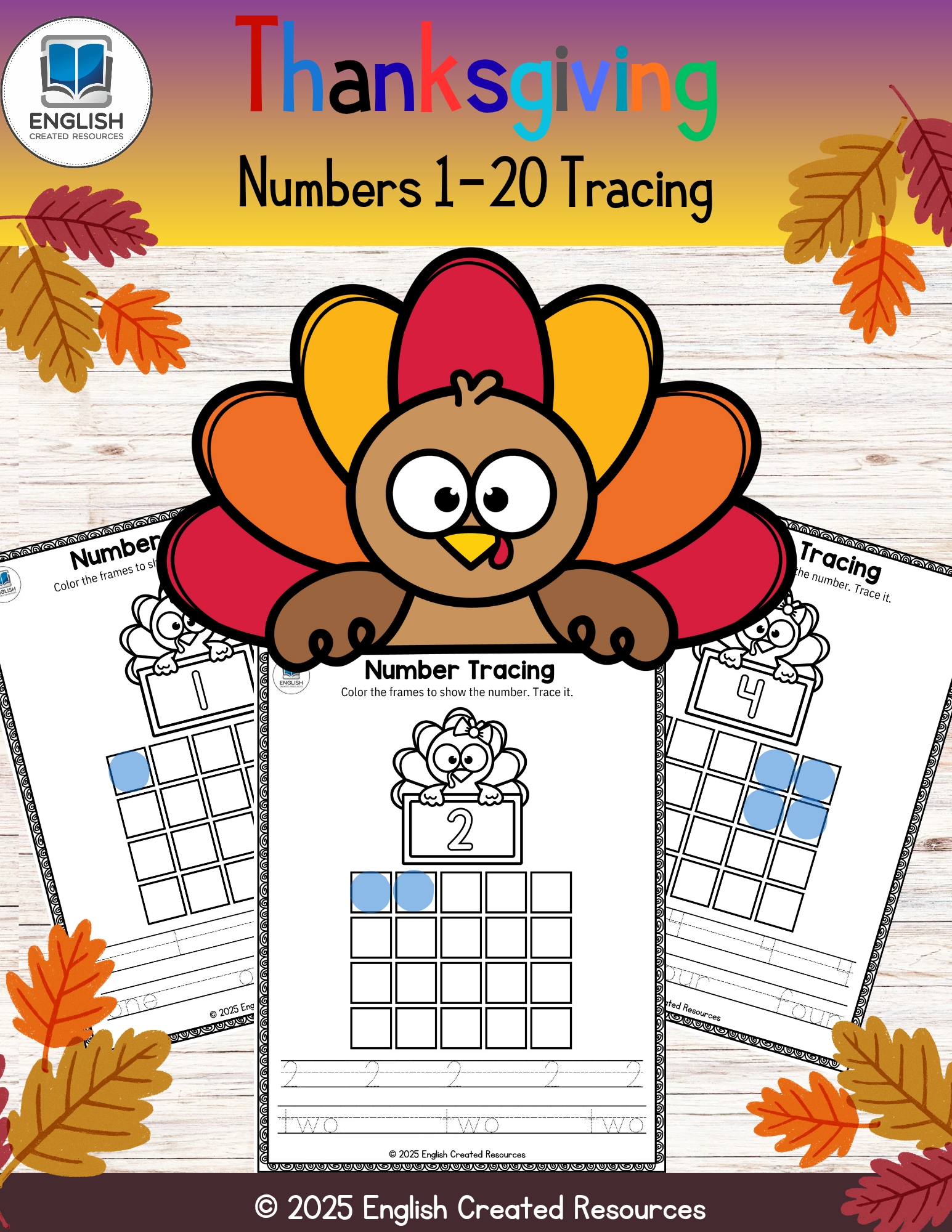 Thanksgiving Numbers 1-20 Tracing – English Created Resources