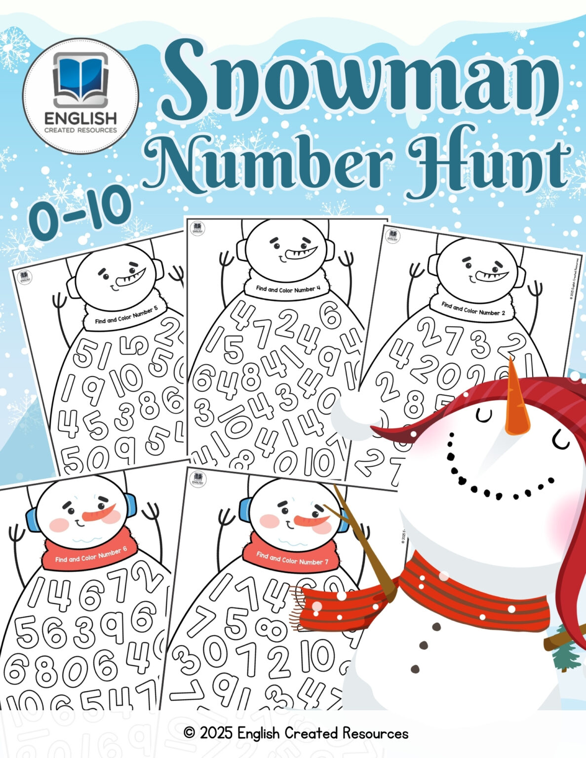 Snowman Number 0-10 Hunt – English Created Resources