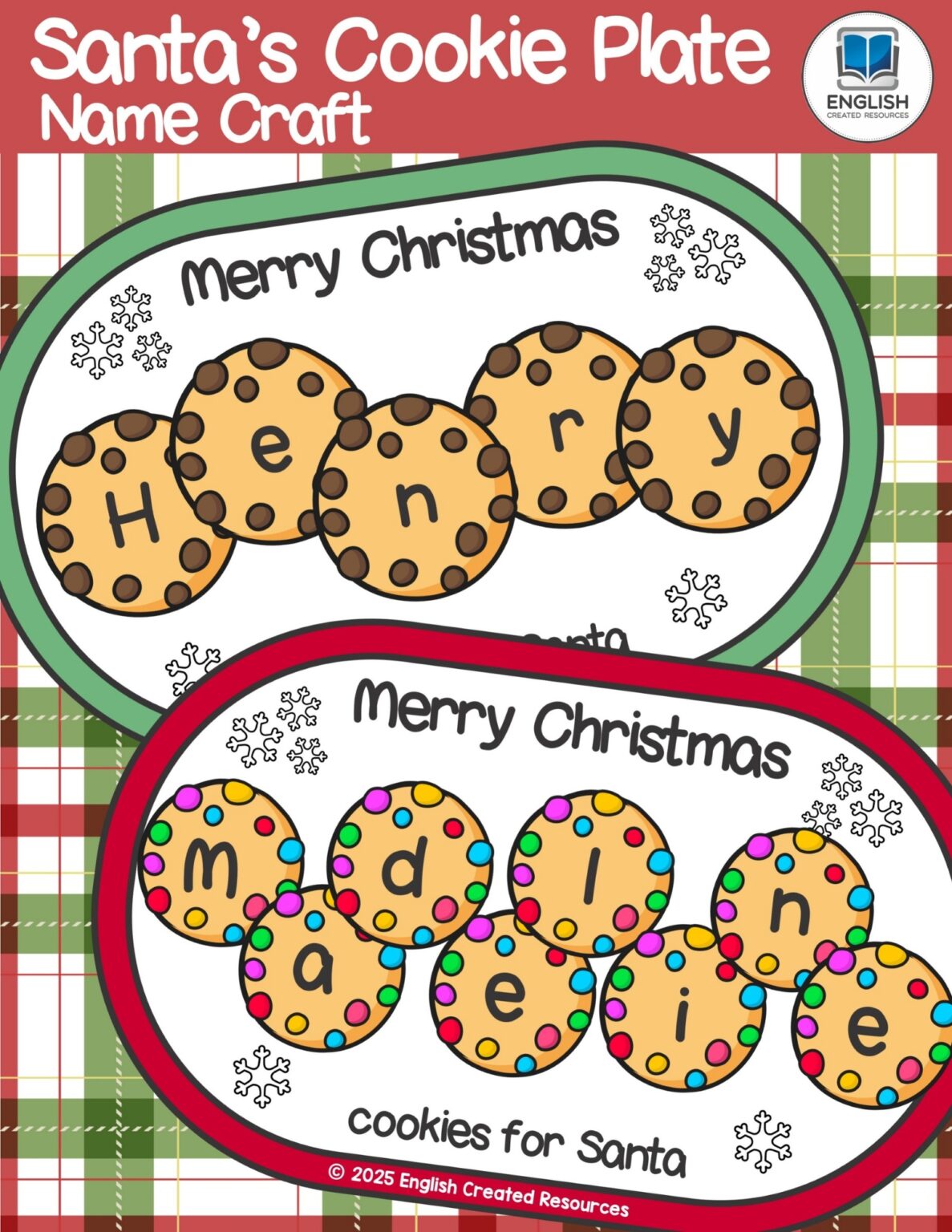 Santa’s Cookie Plate Name Craft – English Created Resources