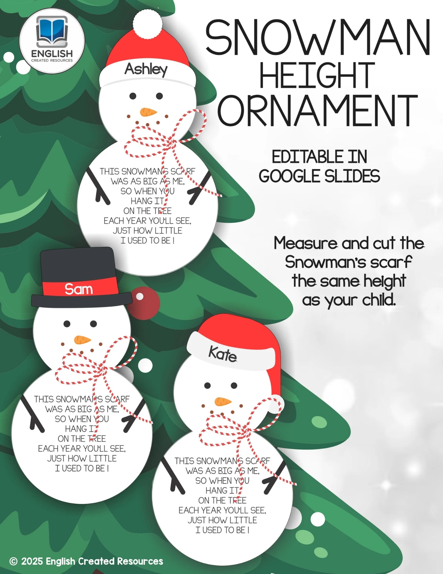 Snowman Height Ornament – English Created Resources