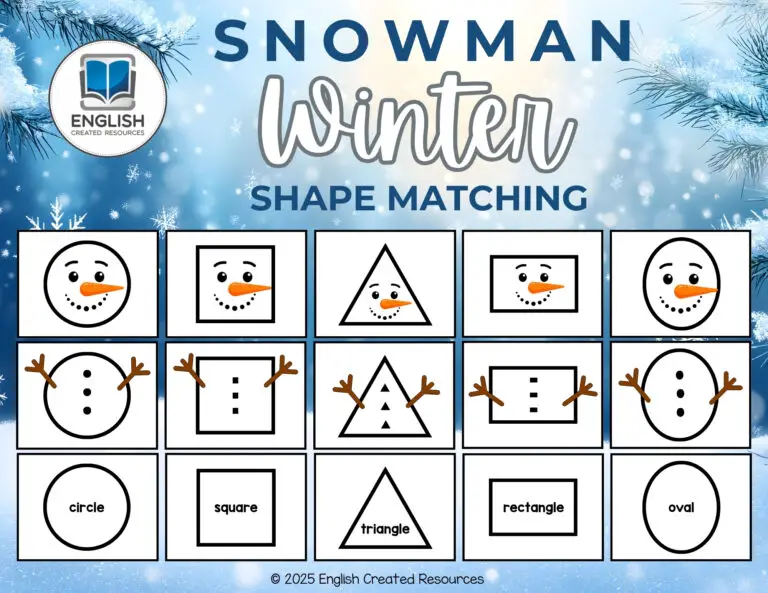 Snowman Winter Shape Matching – English Created Resources