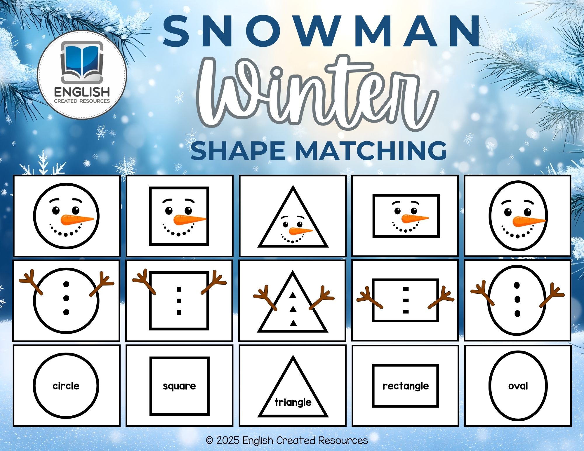 Snowman Winter Shape Matching – English Created Resources