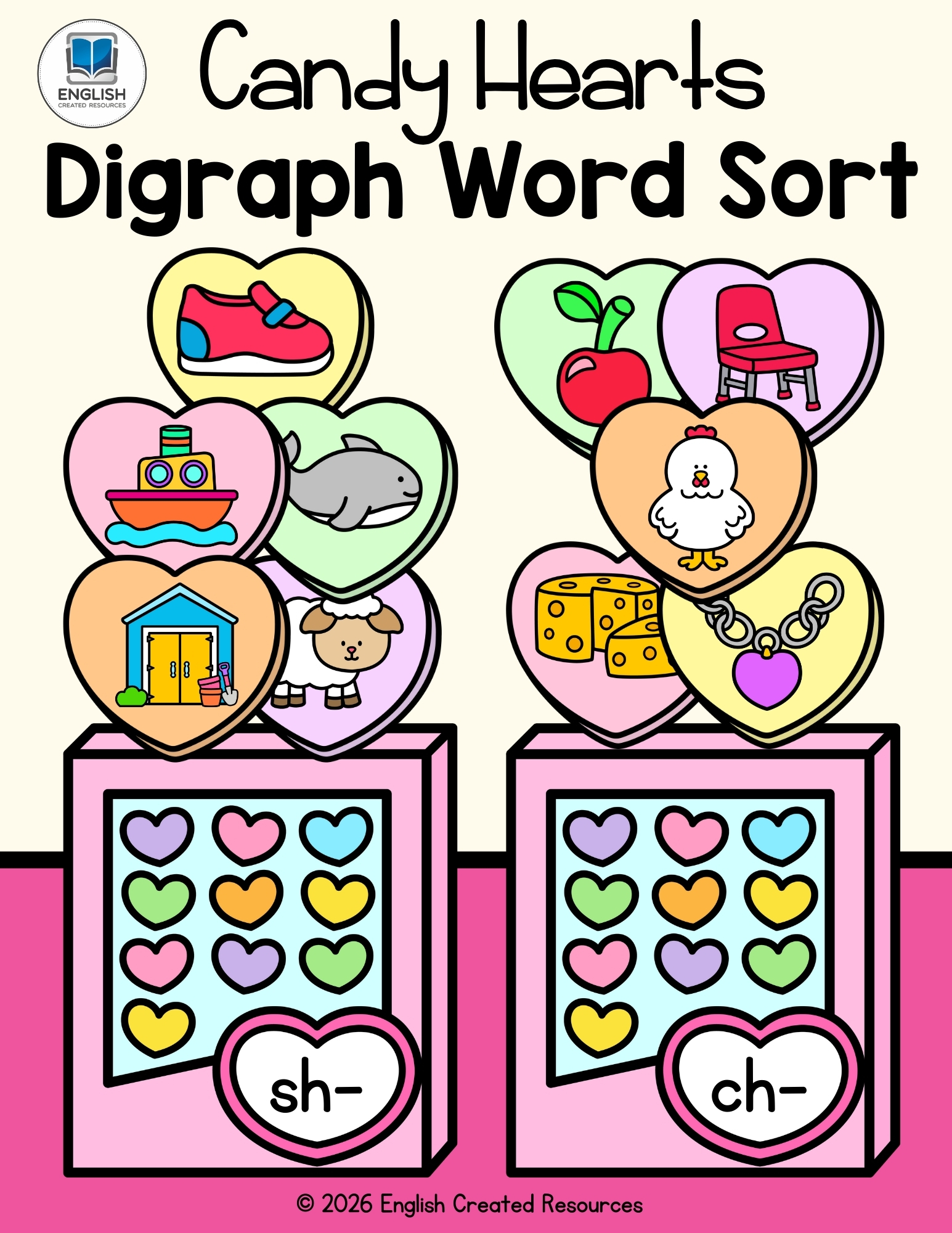 Candy Hearts Digrapgh Word Sort – English Created Resources