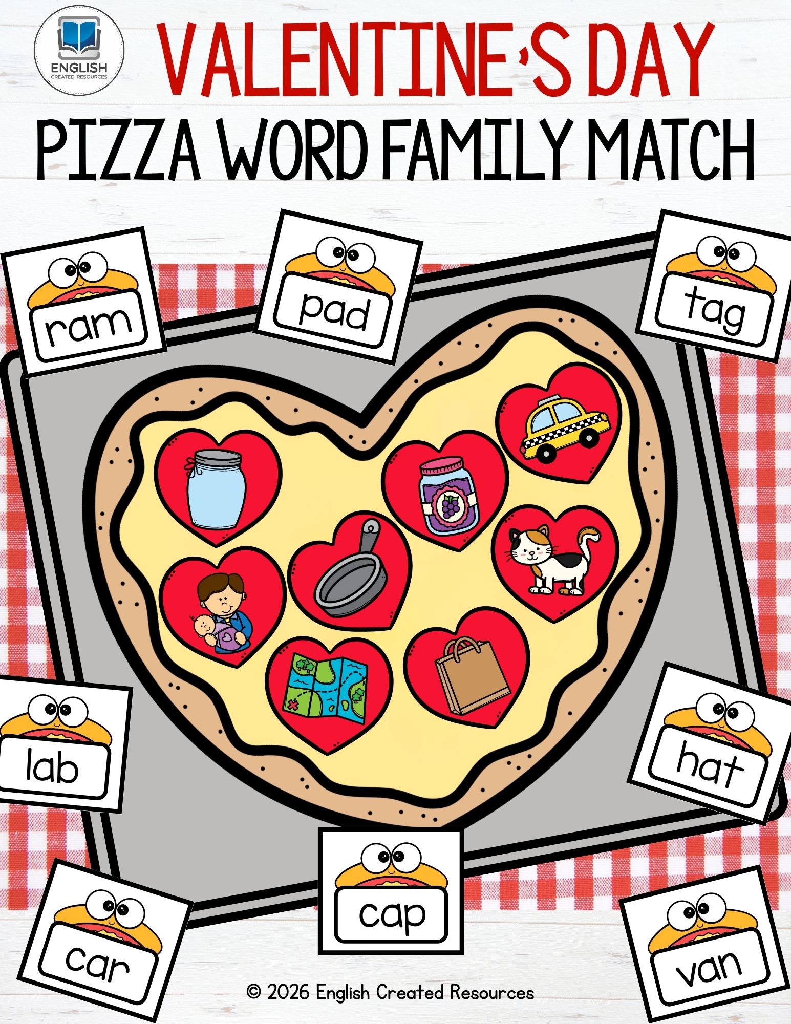 Valentine’s Day Pizza Word Family Match – English Created Resources