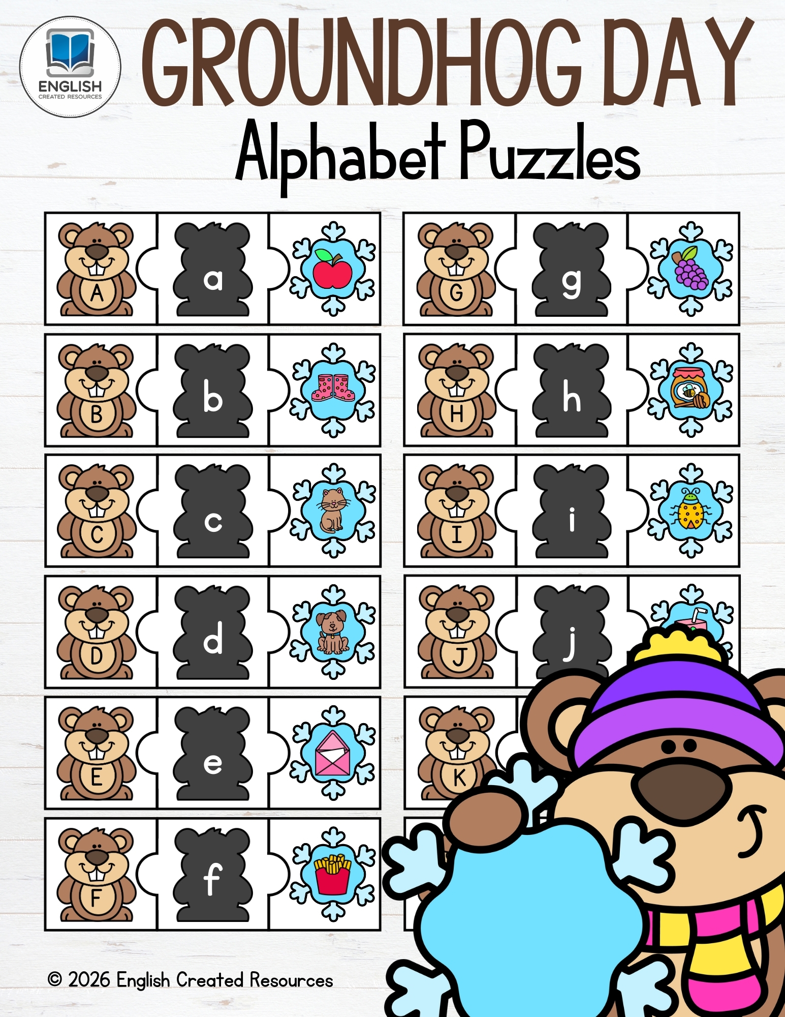 Groundhog Day Alphabet Puzzles – English Created Resources